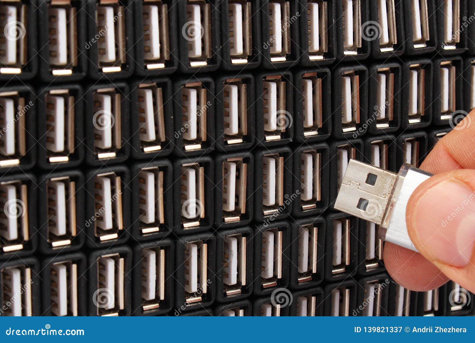 Inserting USB Flash Drive in One of Many Sockets Stock Image - Image of ...