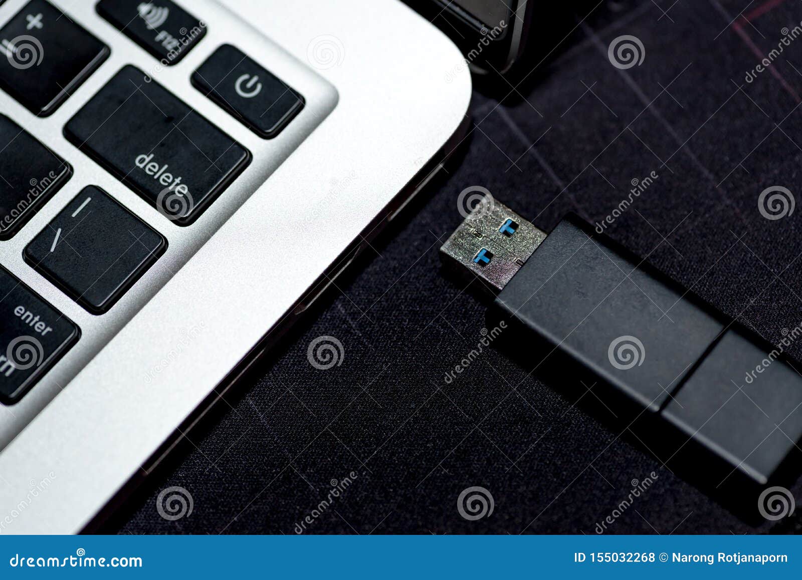 Inserting USB Flash Memory Drive Plugged into a Computer Laptop Port ...