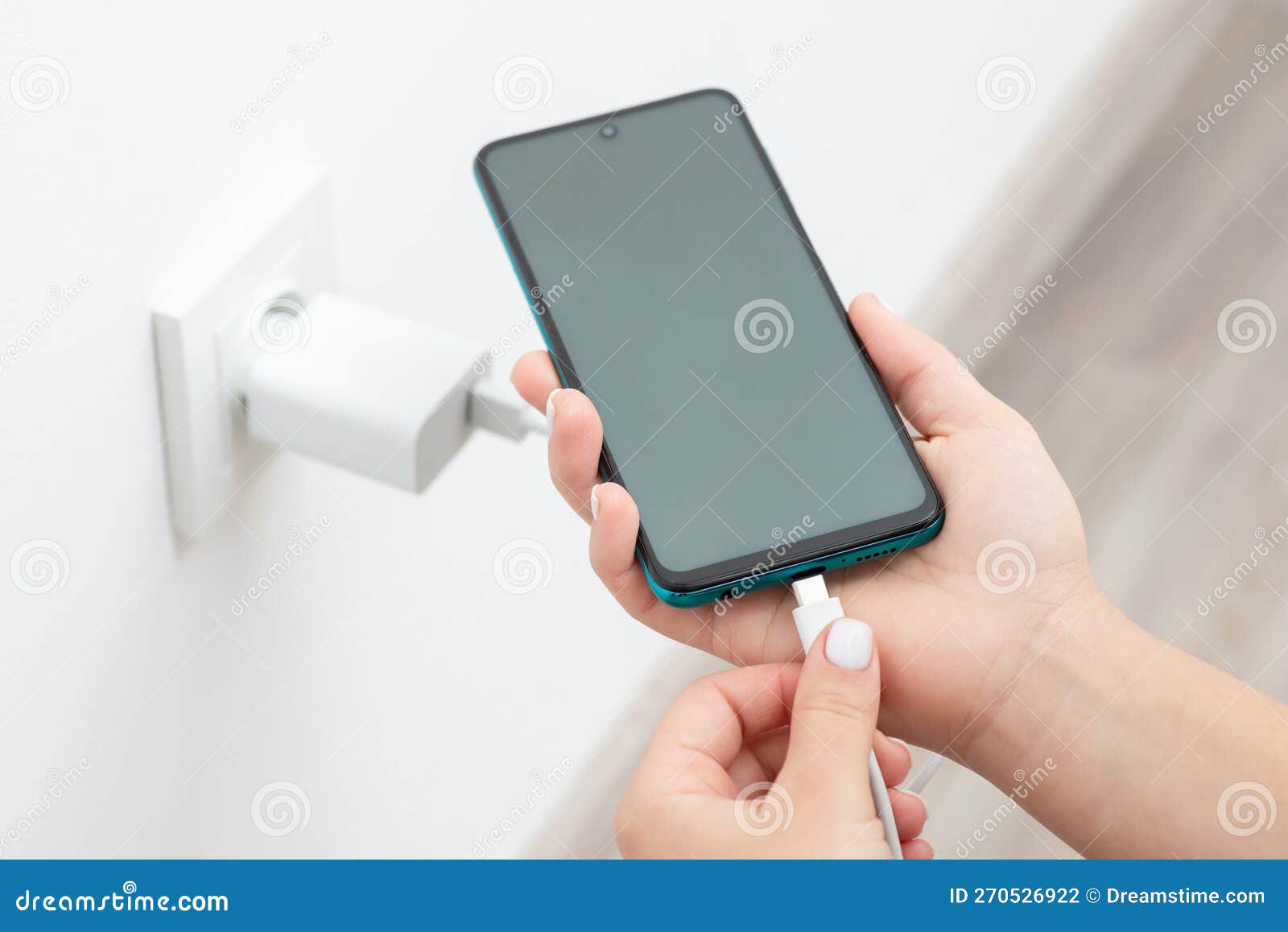 Inserting USB Type-c Cable To the Phone for Charging Stock Photo ...