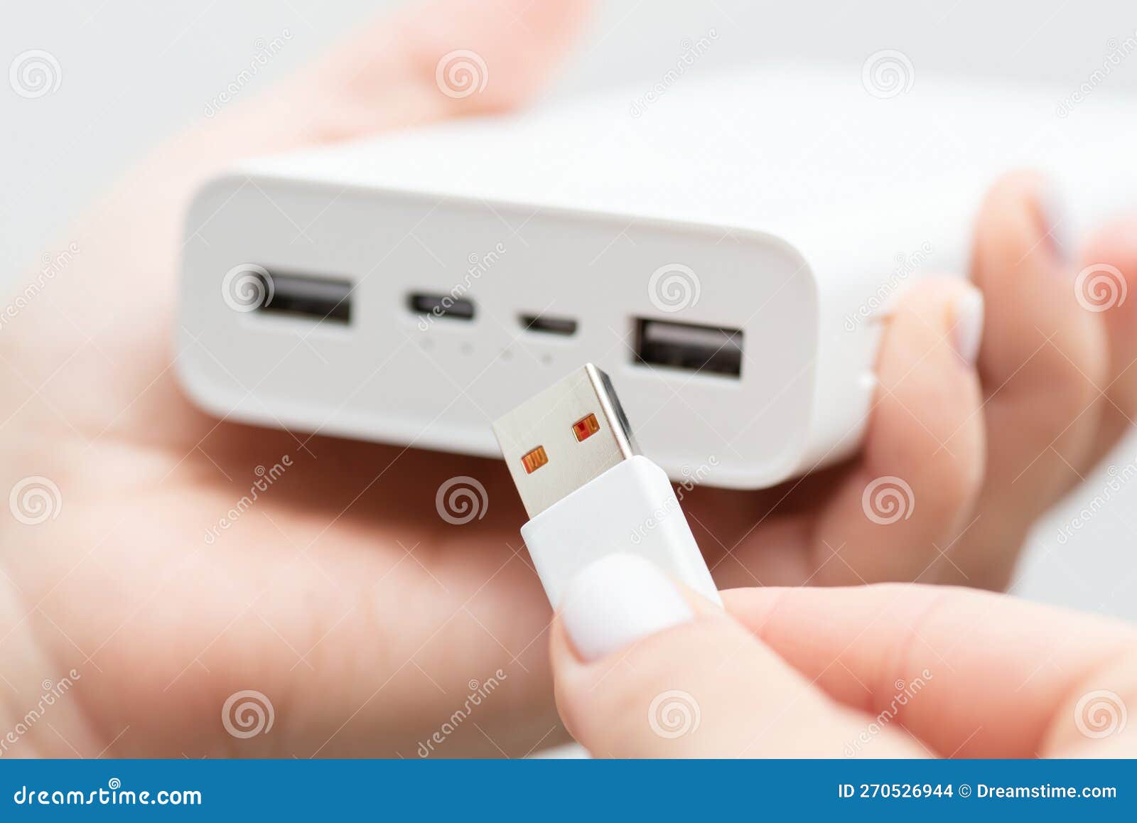 Inserting Usb Type-a Cable To Big Modern Powerbank Stock Photo - Image ...