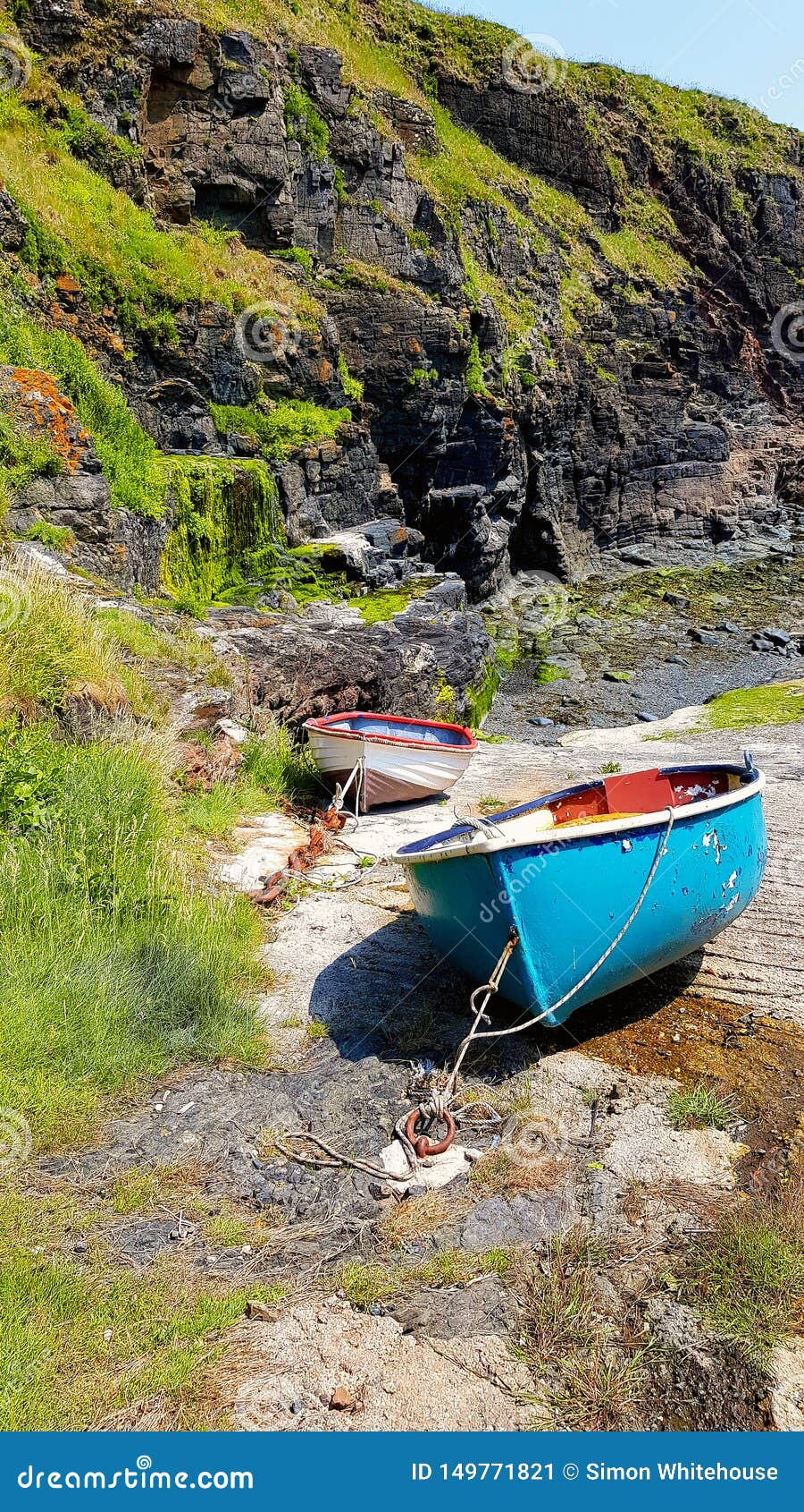 Inshore Fishing Boats on Stone Jetty Stock Image - Image of rowing ...