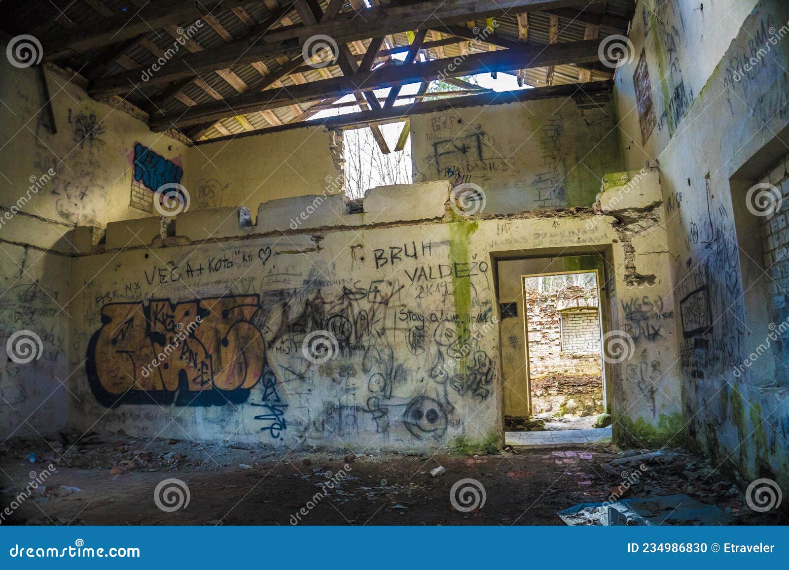Inside of an Abandoned Building with Graffiti on the Walls Editorial ...