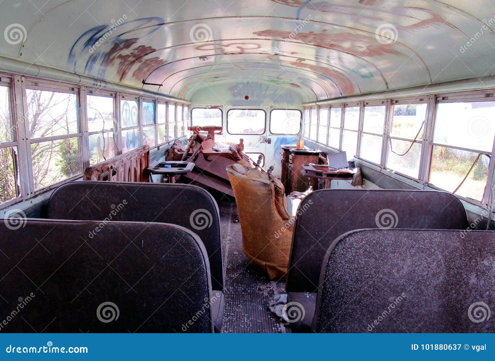 Inside an Abandoned Bus stock image. Image of texture - 101880637
