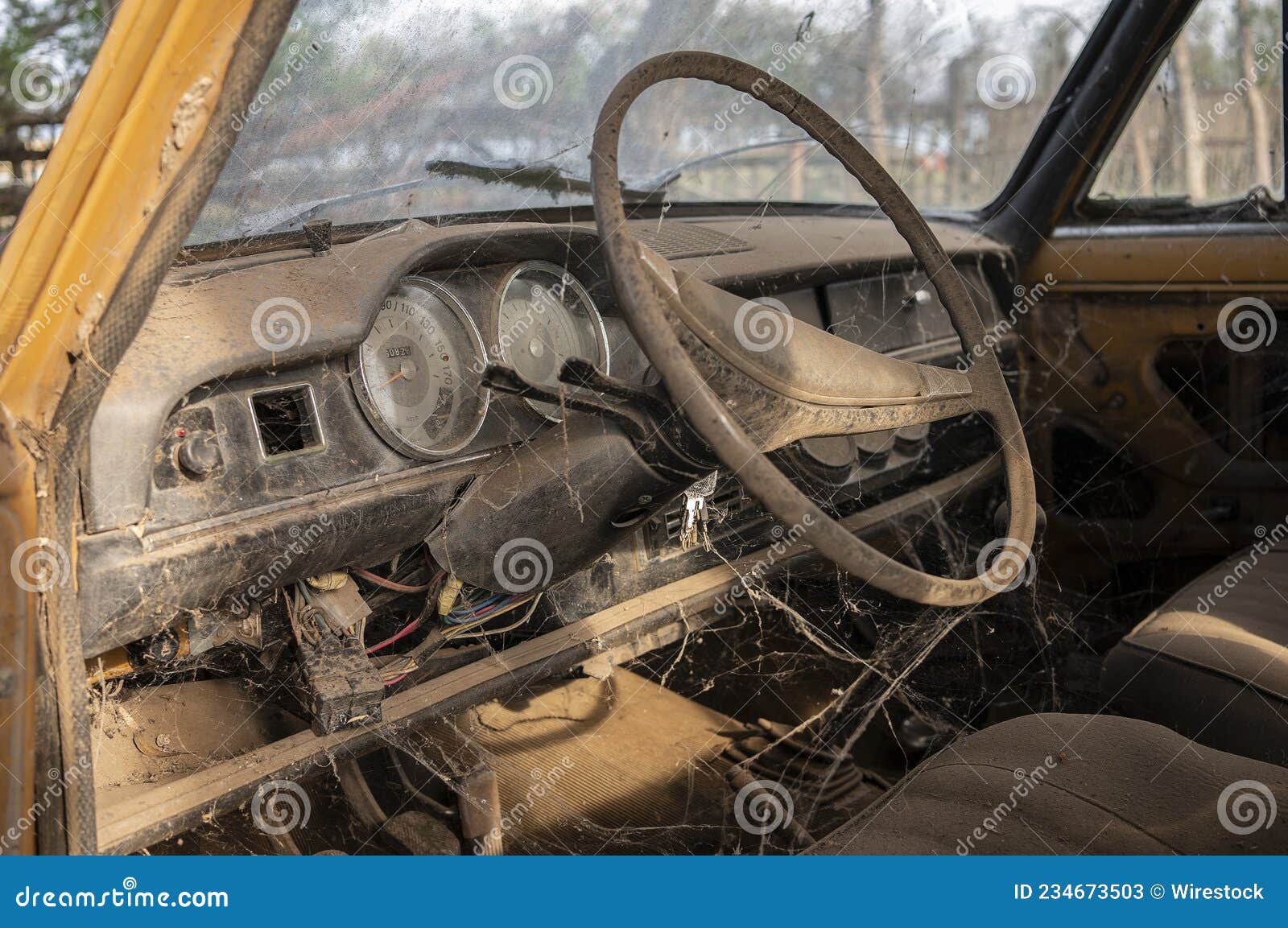 Inside of an abandoned car stock image. Image of antique - 234673503