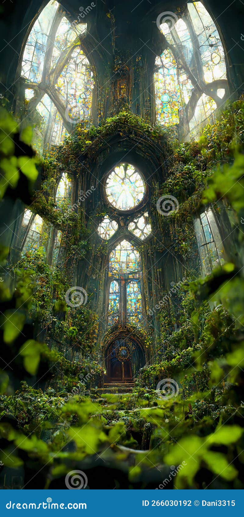 Inside an Abandoned Overgrown Gothic Cathedral Stock Illustration ...
