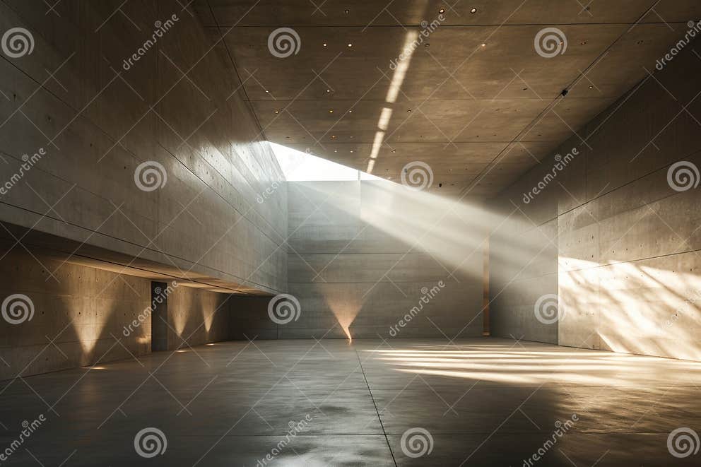 The Inside of an Abstract Concrete Building with Two Rays of Light ...