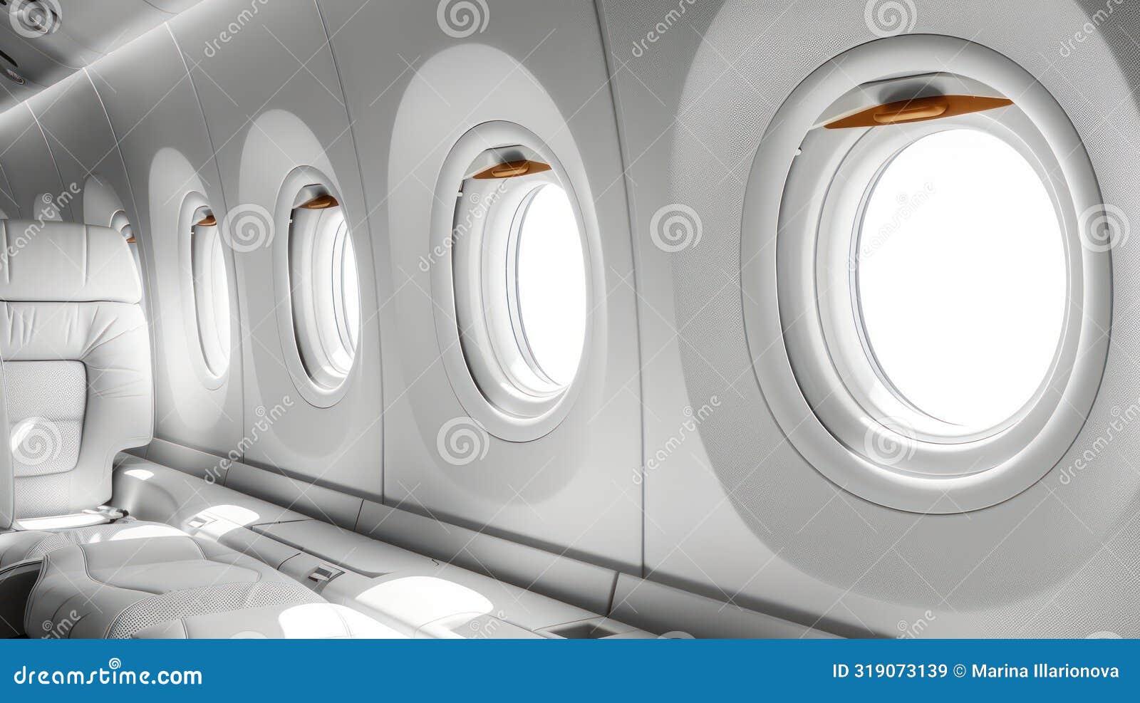 Inside Aircraft Cabin, Windows and Business Class Seats. Generative AI ...
