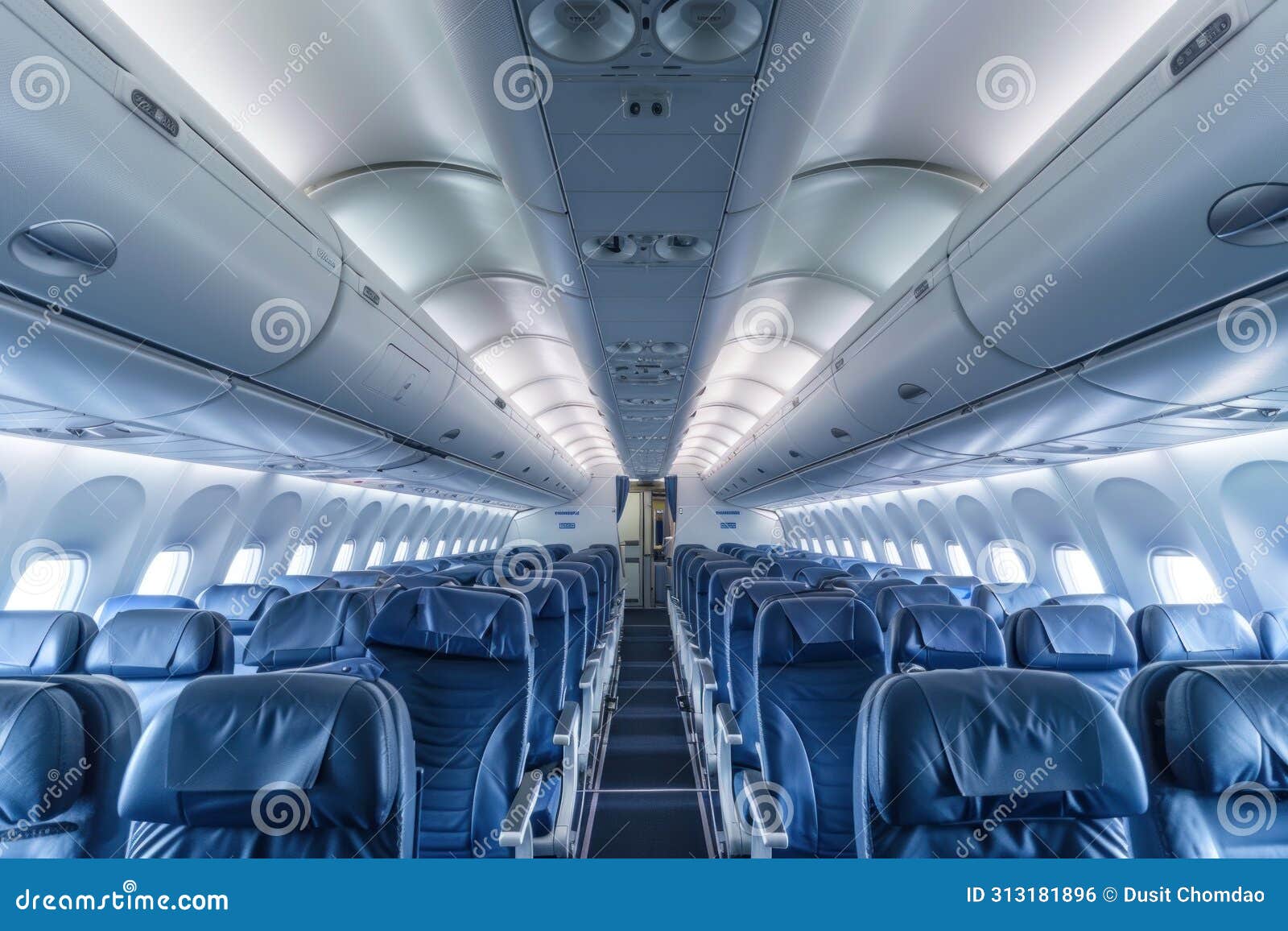 The Inside of an Airplane is Empty and Mostly Blue Stock Photo - Image ...