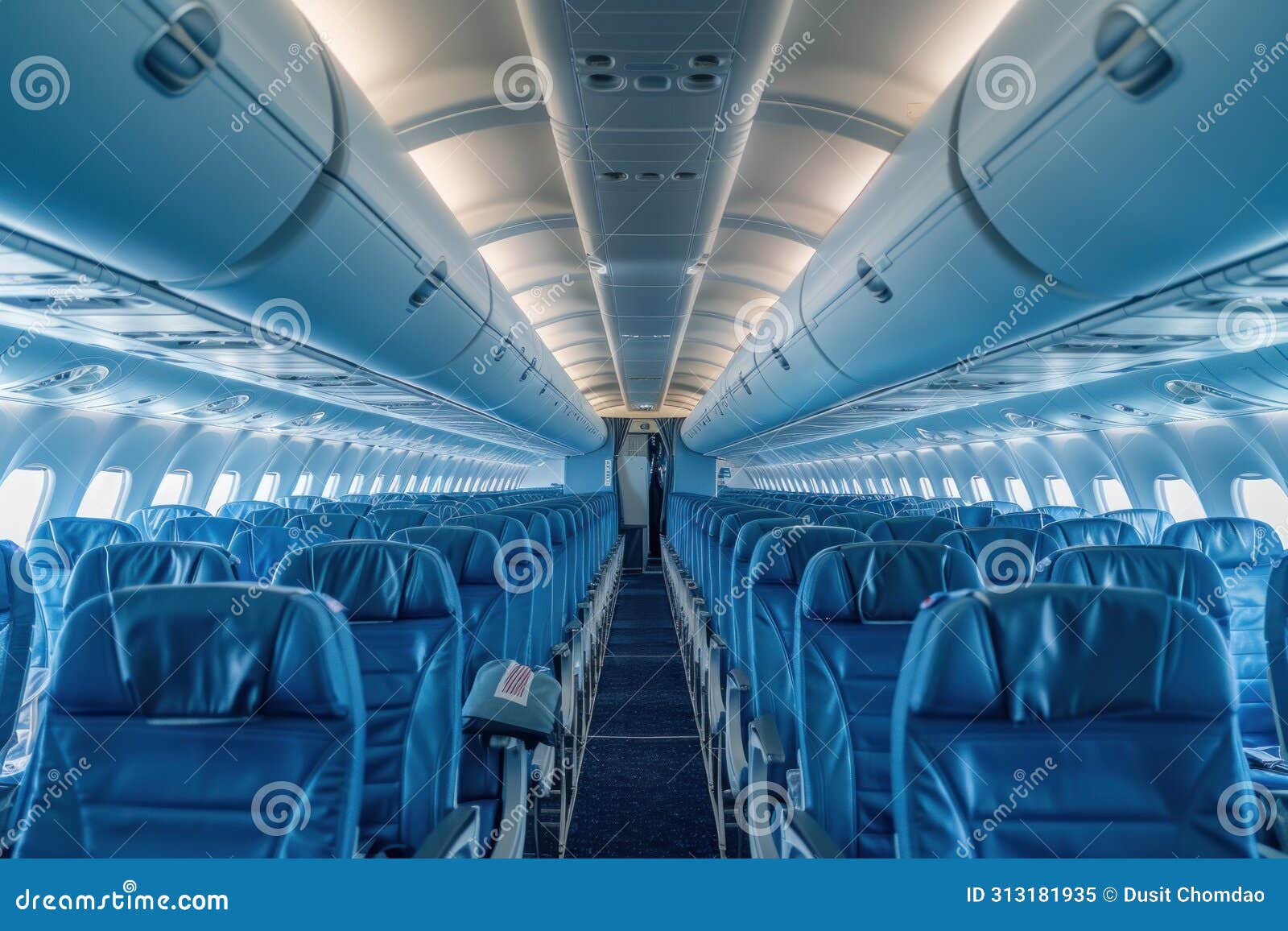 The Inside of an Airplane is Empty and Mostly Blue Stock Image - Image ...