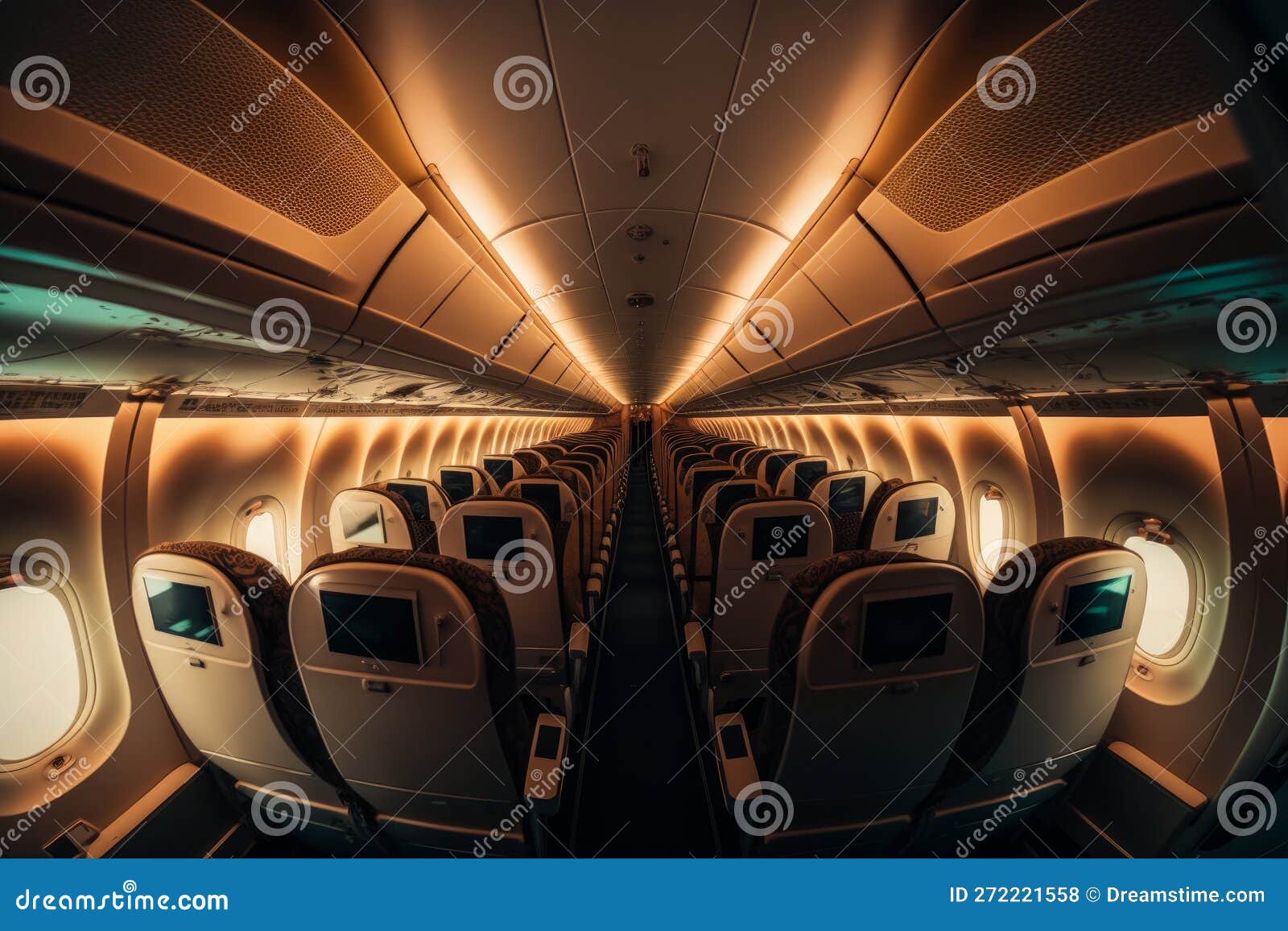 The Inside of an Airplane with Rows of Seats. Generative AI Stock Photo ...