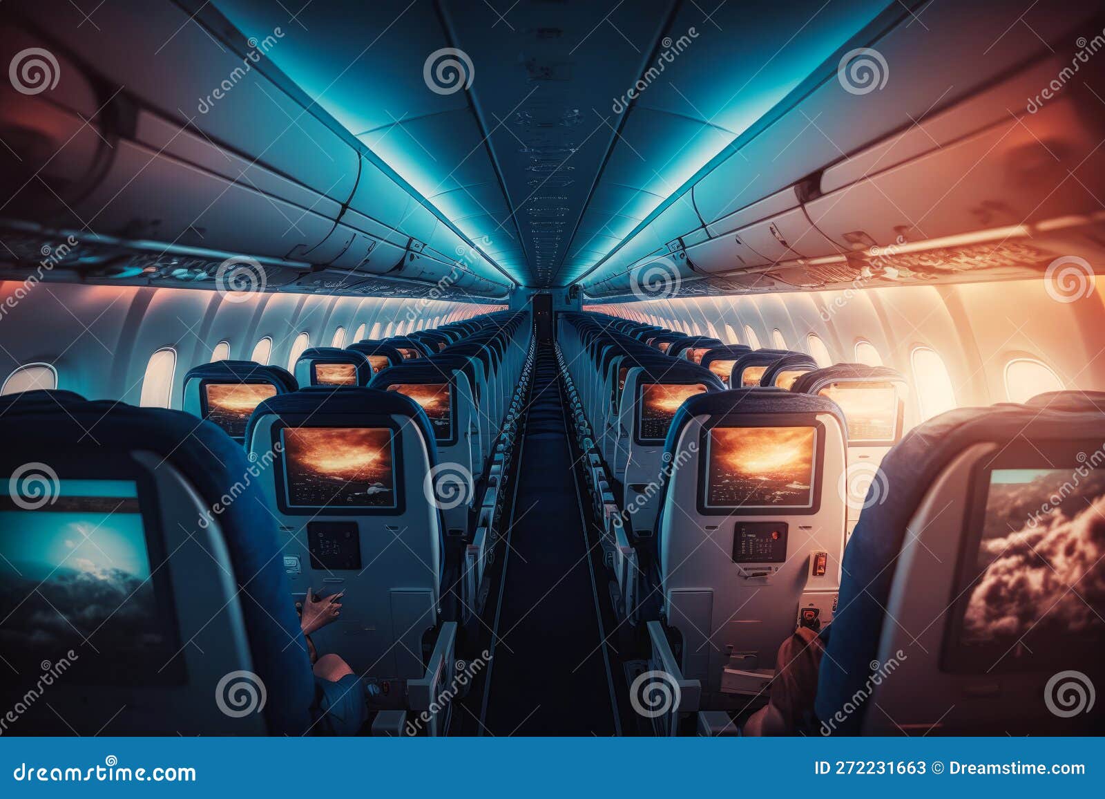 The Inside of an Airplane with Rows of Seats. Generative AI Stock ...