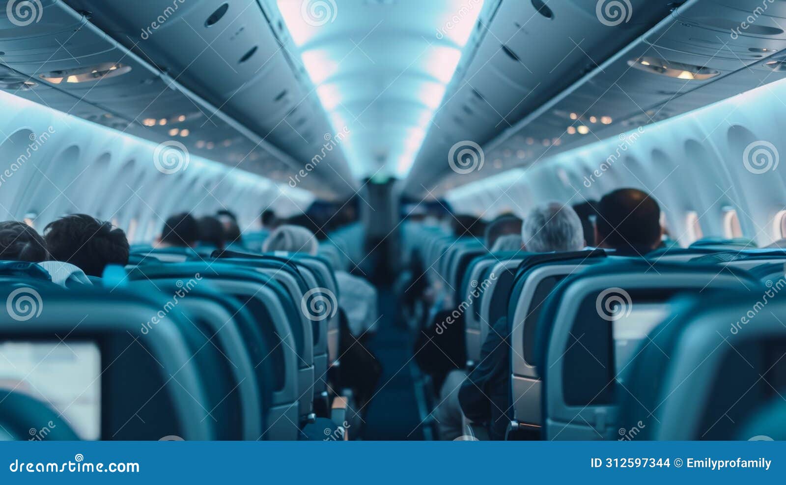 Inside an Airplane with Rows of Seats Stock Illustration - Illustration ...