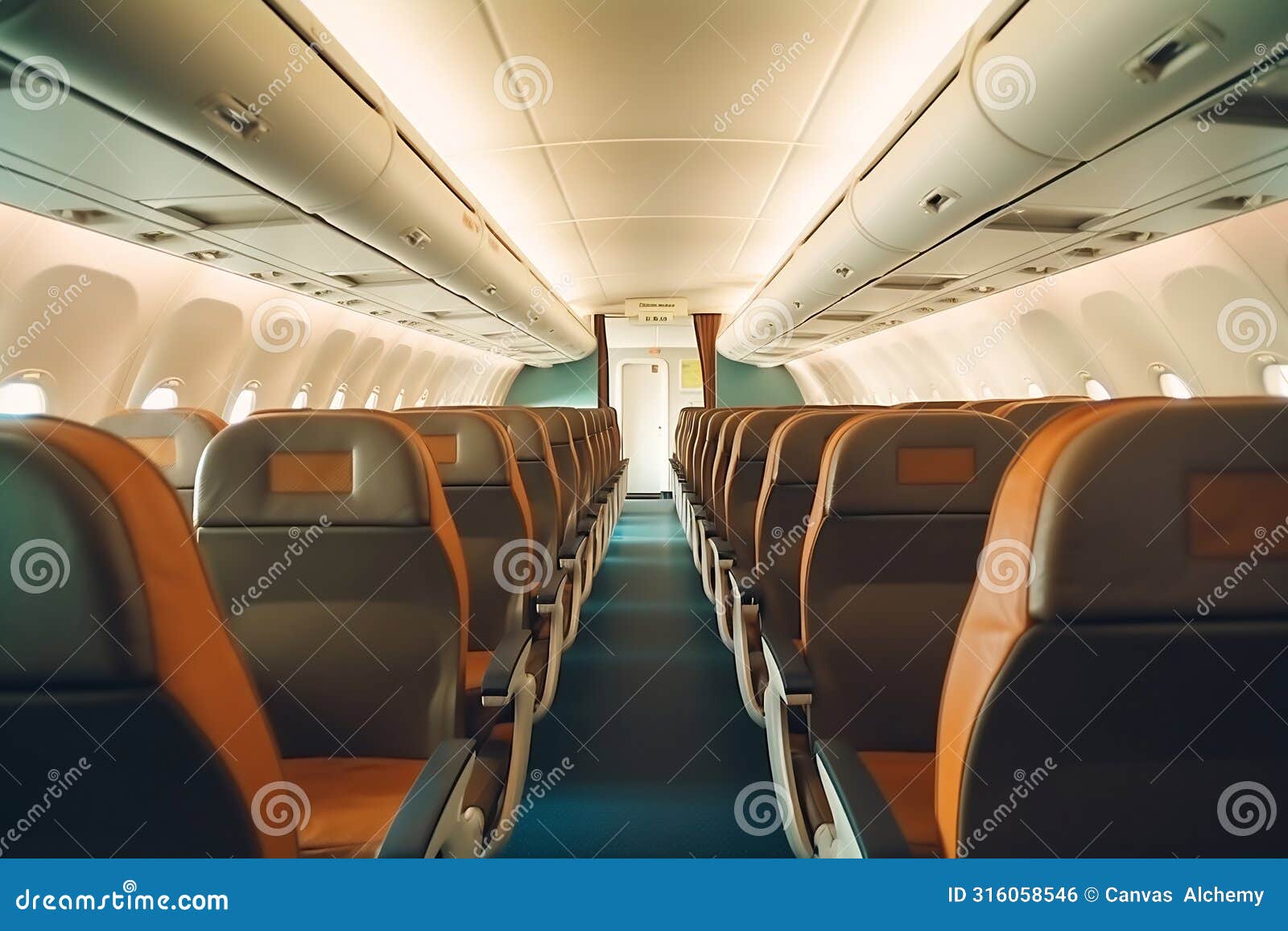 Inside an Airplane with Rows of Seats Stock Photo - Image of inflight ...