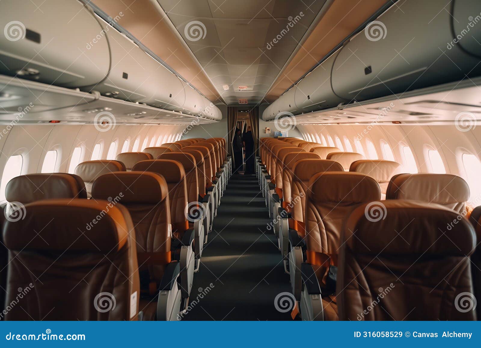 Inside an Airplane with Rows of Seats Stock Image - Image of lavatory ...
