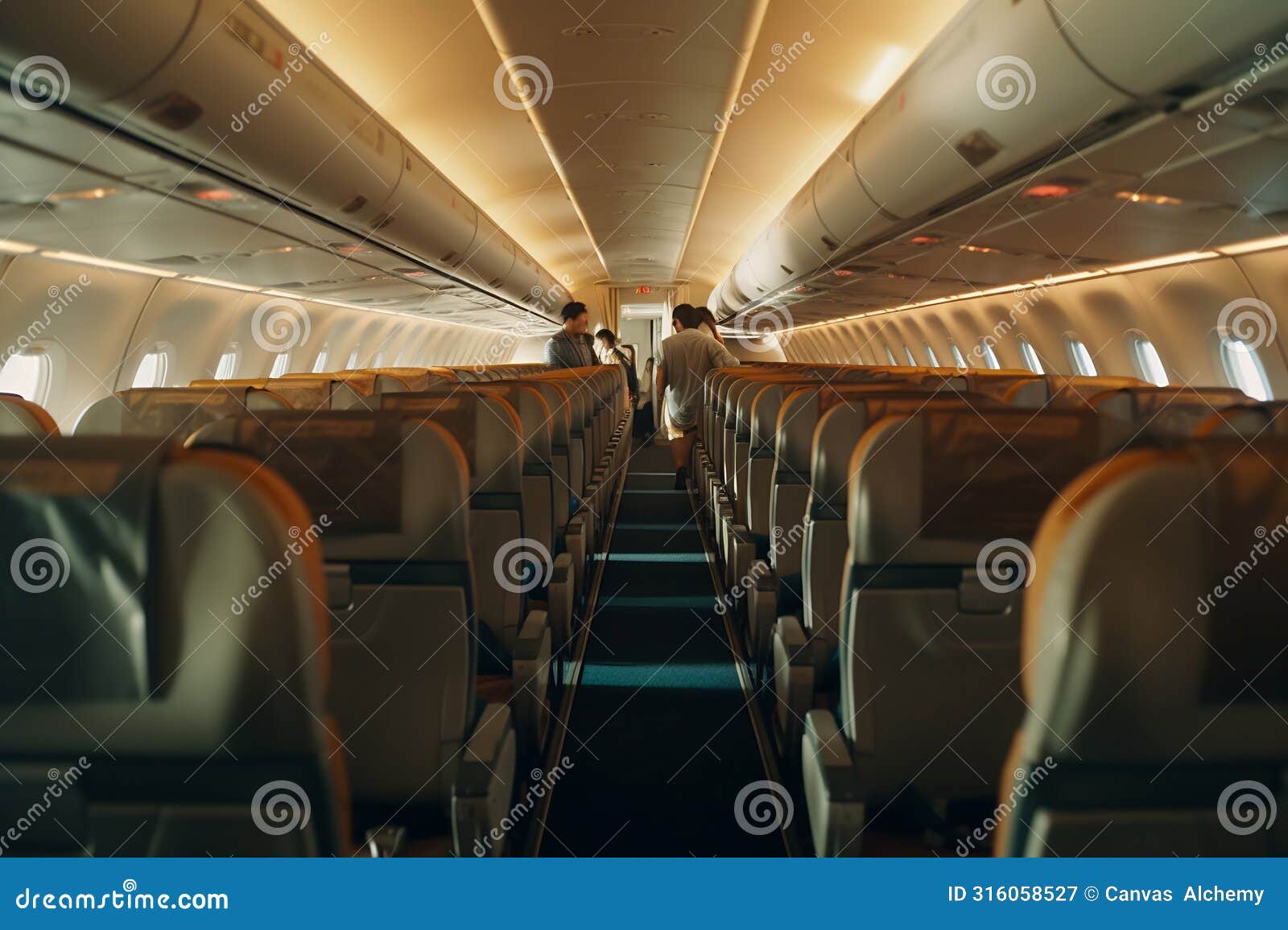 Inside an Airplane with Rows of Seats Stock Image - Image of cabin ...