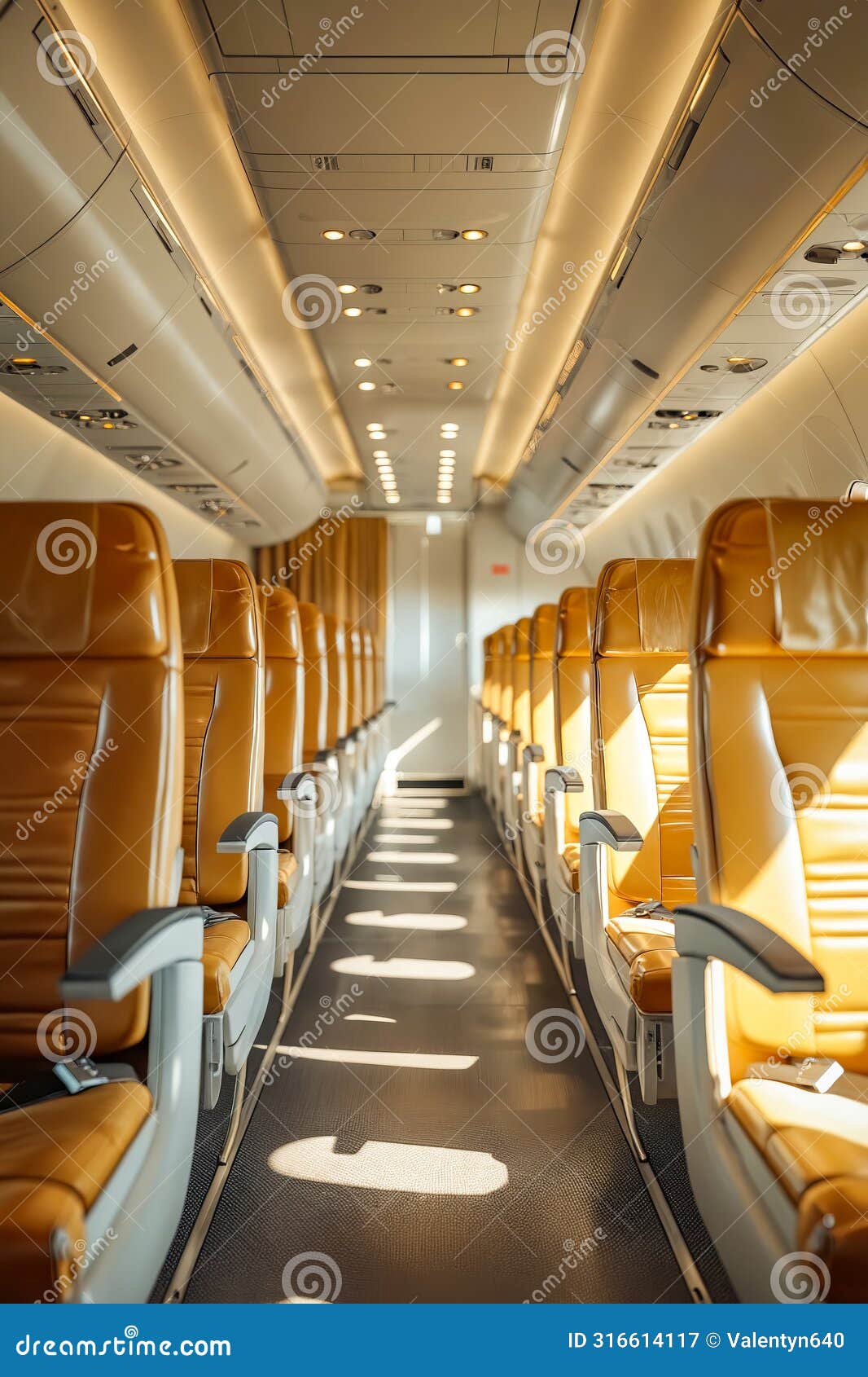 The Inside of an Airplane with Yellow Seats and a Tan Floor. Generative ...