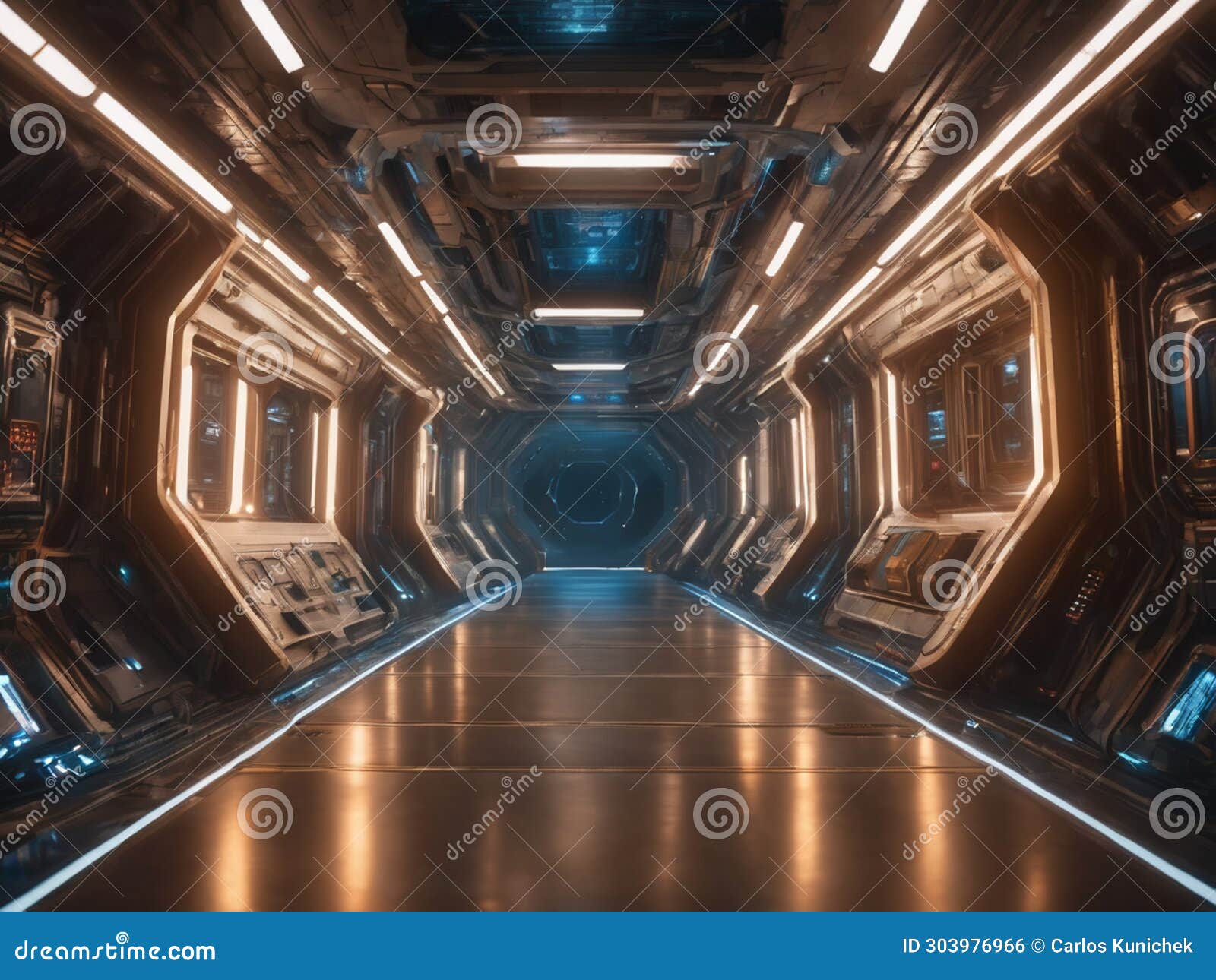 Inside a Alien Spaceship. Space Base Corridor - Generated by Ai Stock ...