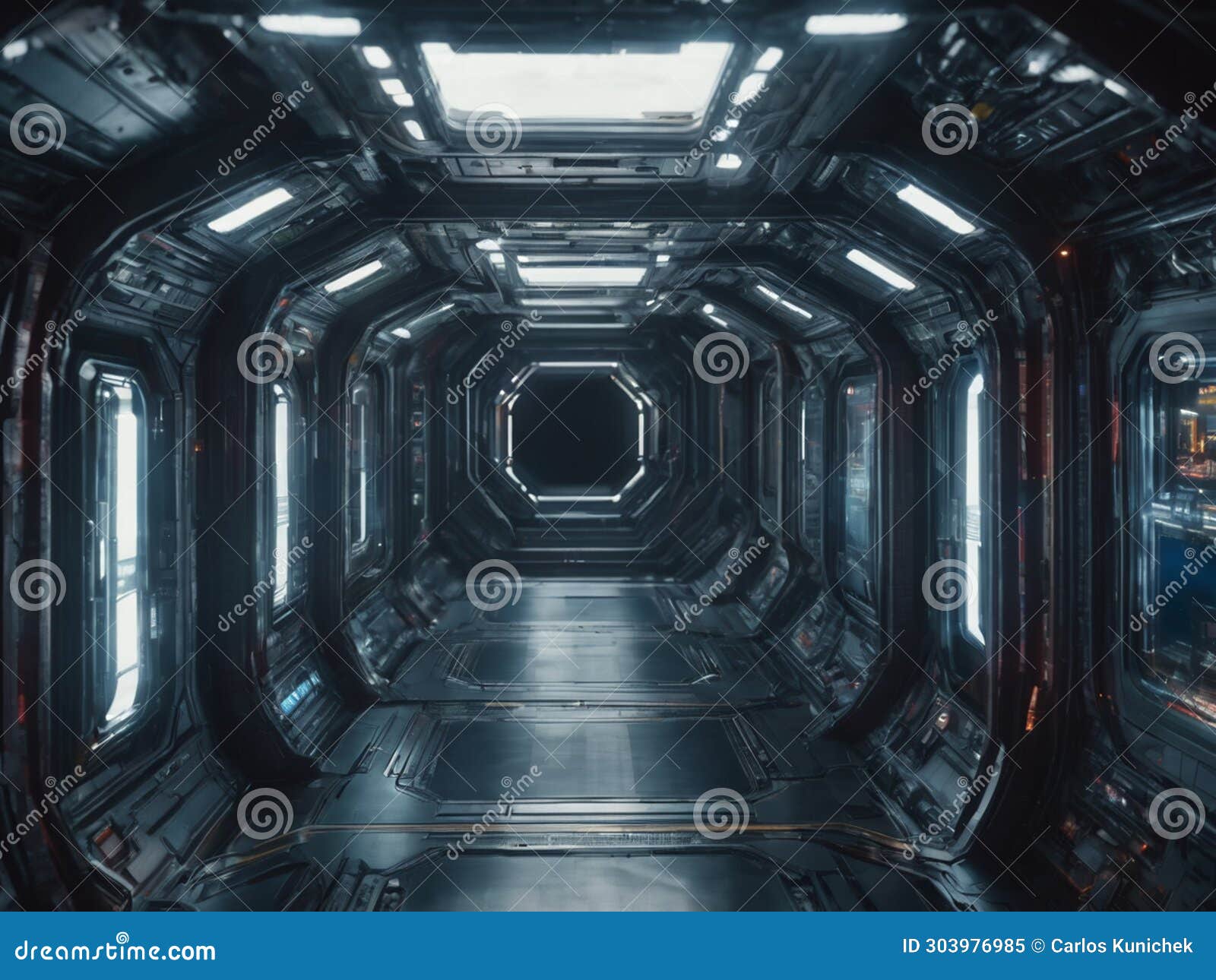Inside a Alien Spaceship. Space Base Corridor - Generated by Ai Stock ...