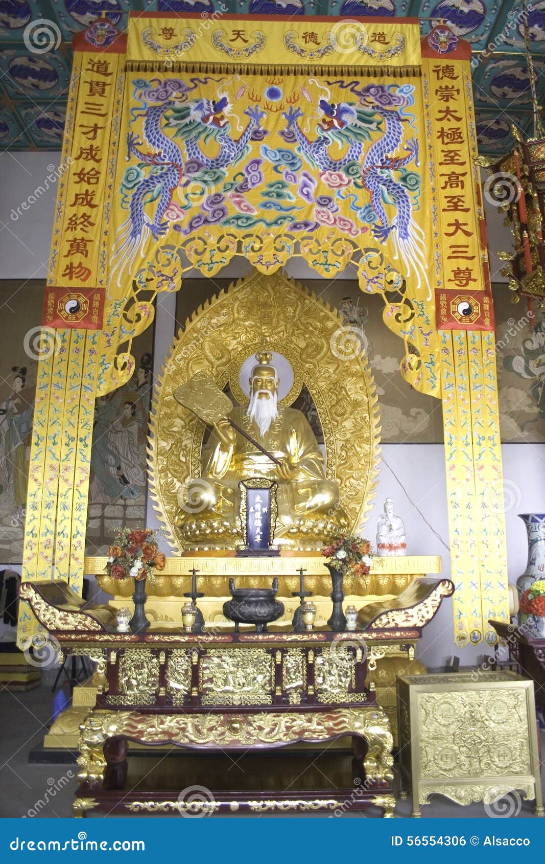 Inside Ancient Asian Buddhist Temple. Stock Photo - Image of religious ...