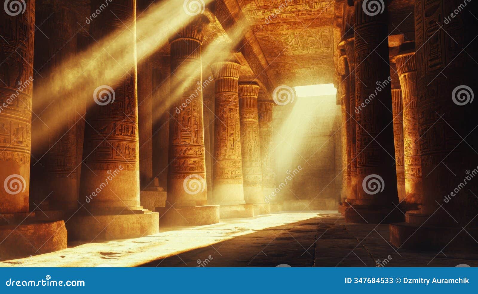 Inside an Ancient Temple, Sunlight Highlights the Stone Columns and ...
