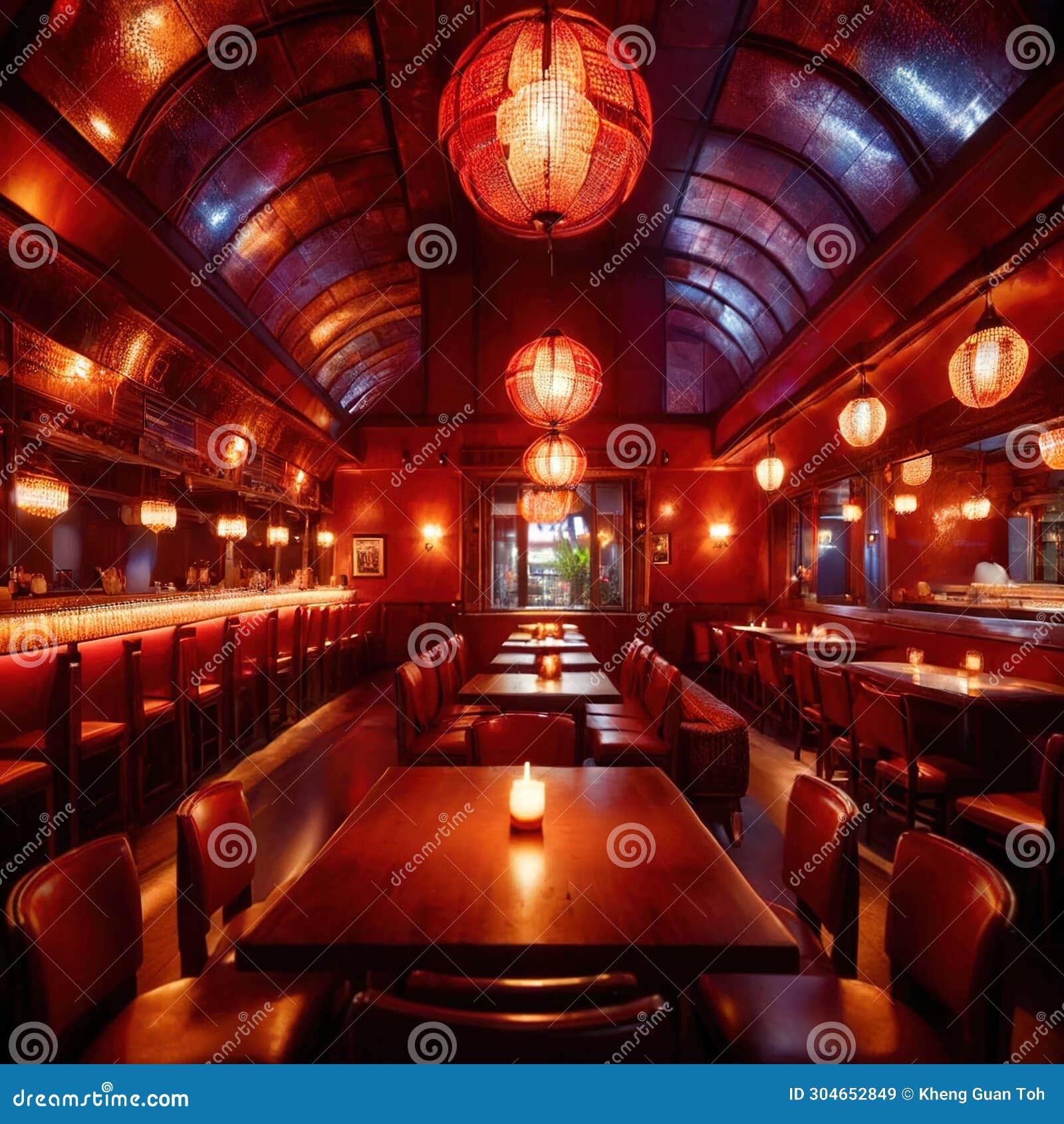 Inside Bar Interior, Bright Long Exposure, Glowing Lights Stock ...