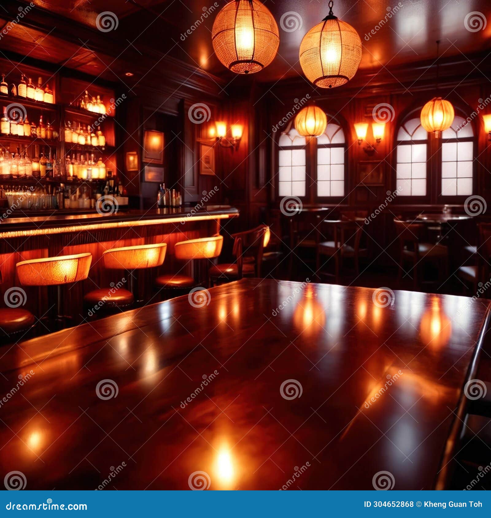 Inside Bar Interior, Bright Long Exposure, Glowing Lights Stock ...