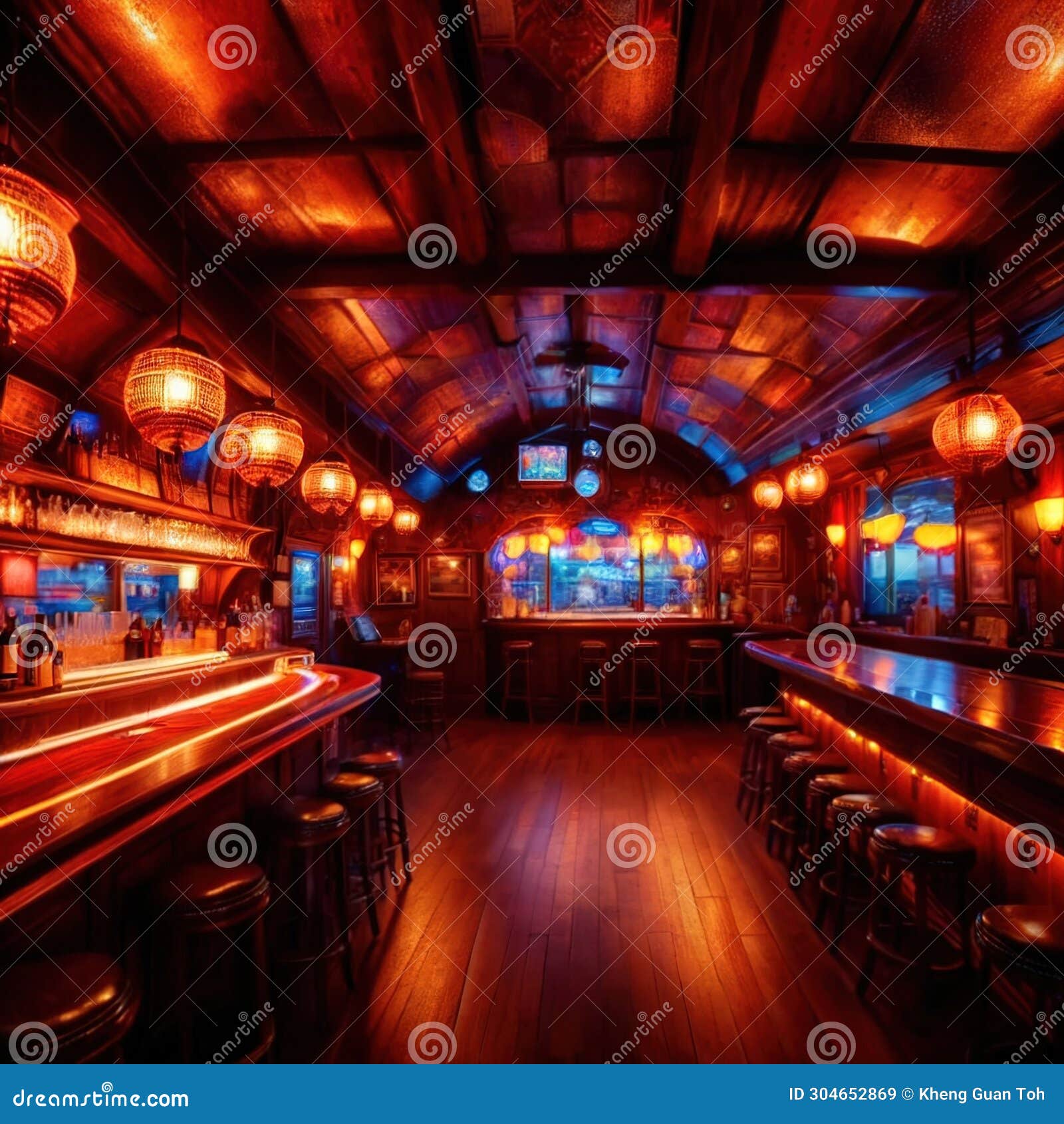 Inside Bar Interior, Bright Long Exposure, Glowing Lights Stock ...