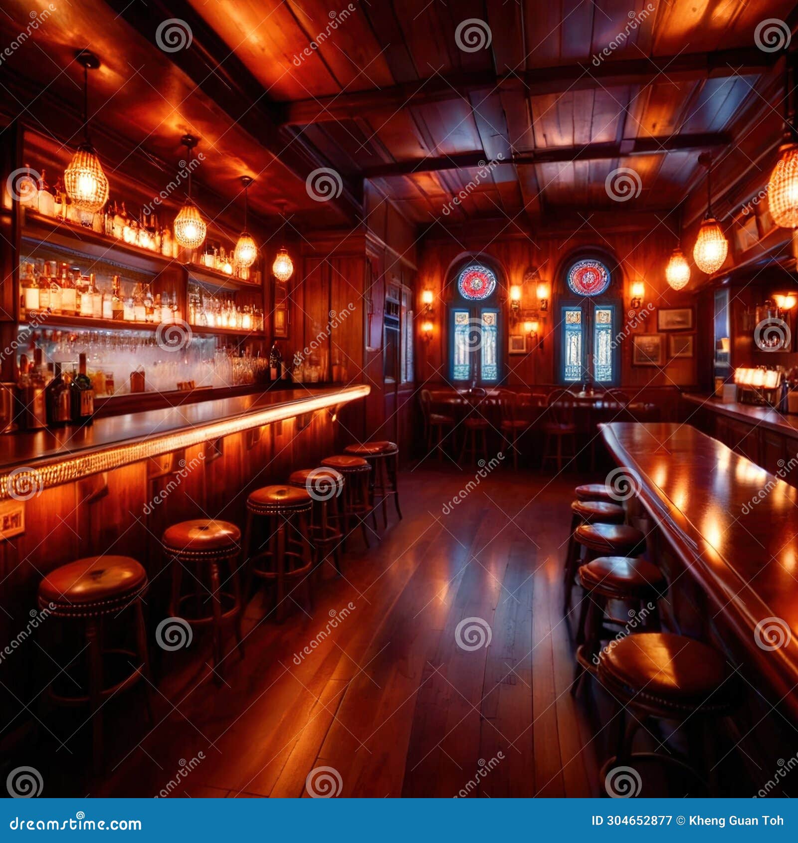 Inside Bar Interior, Bright Long Exposure, Glowing Lights Stock ...