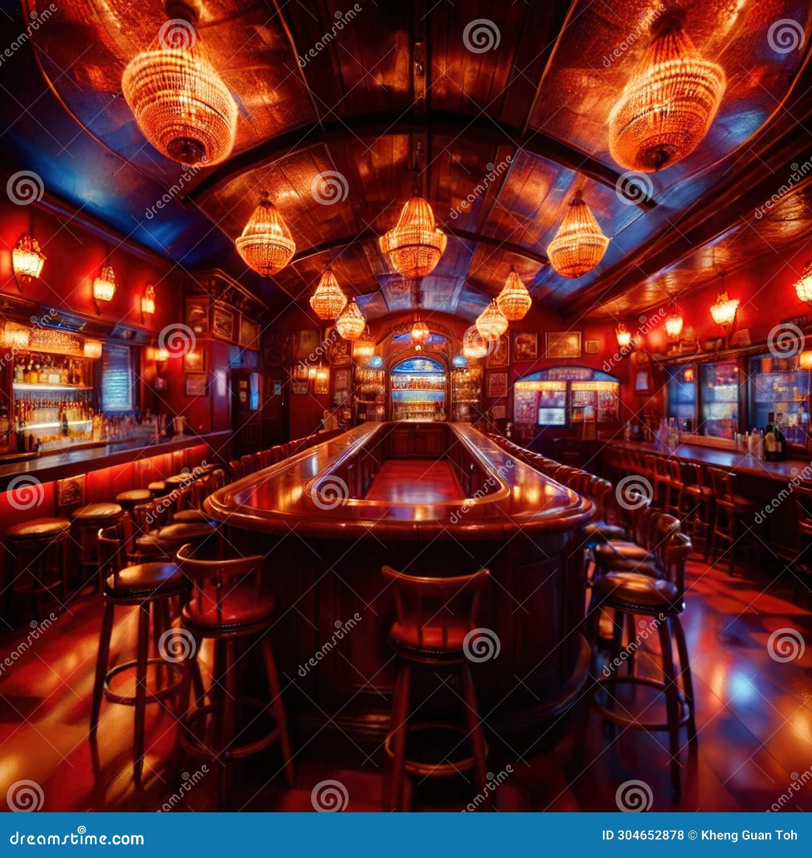 Inside Bar Interior, Bright Long Exposure, Glowing Lights Stock ...