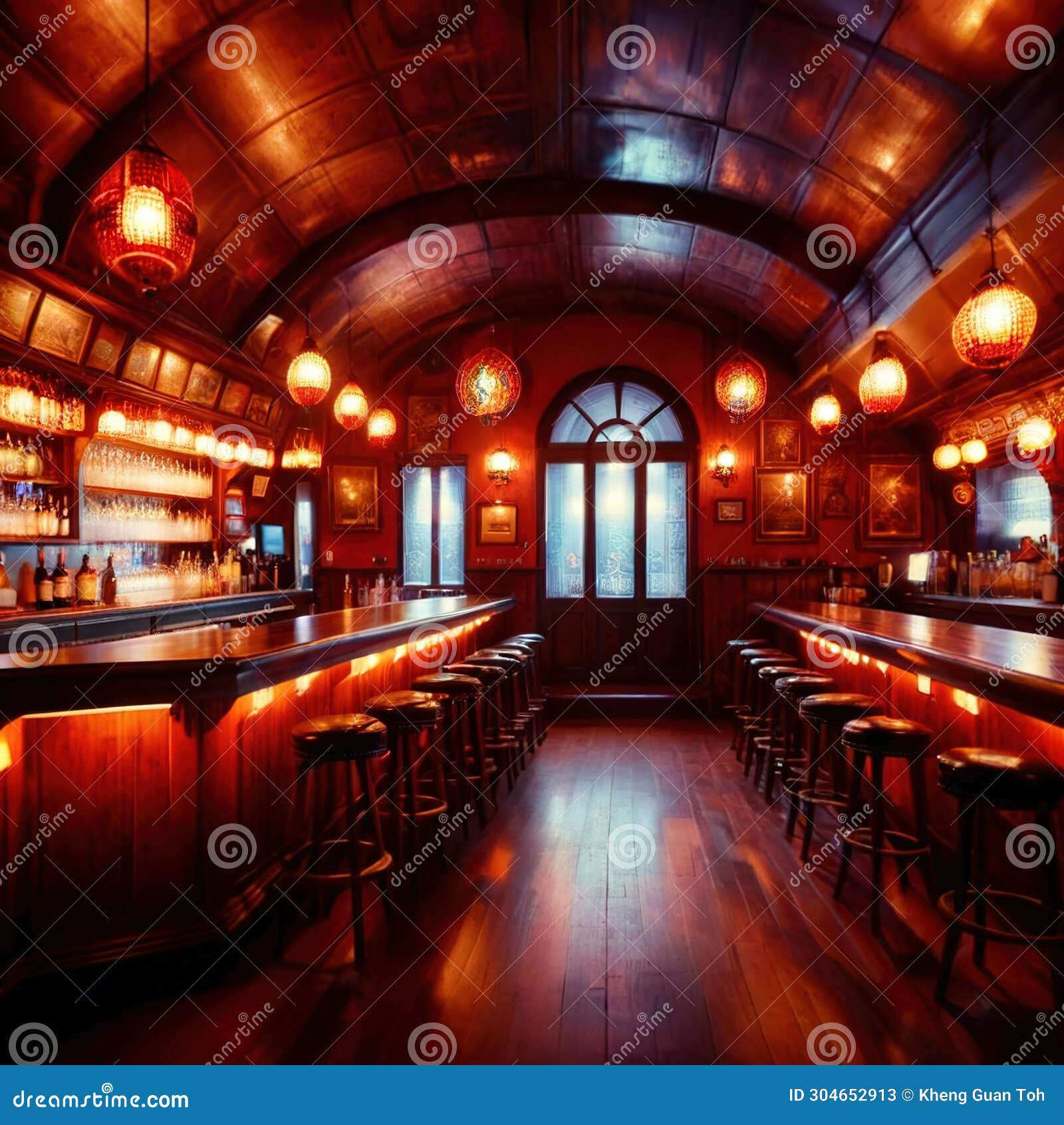 Inside Bar Interior, Bright Long Exposure, Glowing Lights Stock ...