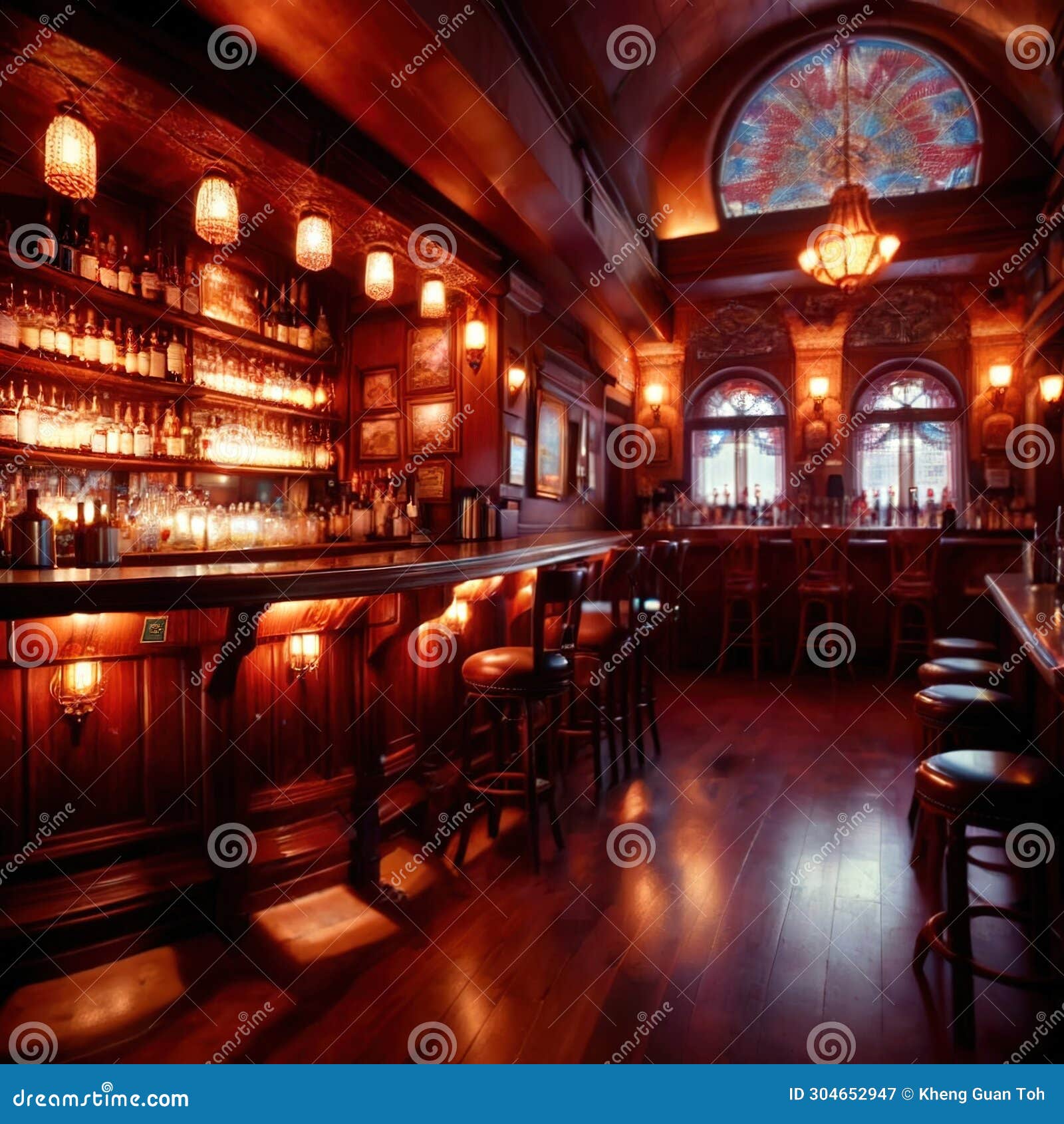 Inside Bar Interior, Bright Long Exposure, Glowing Lights Stock ...