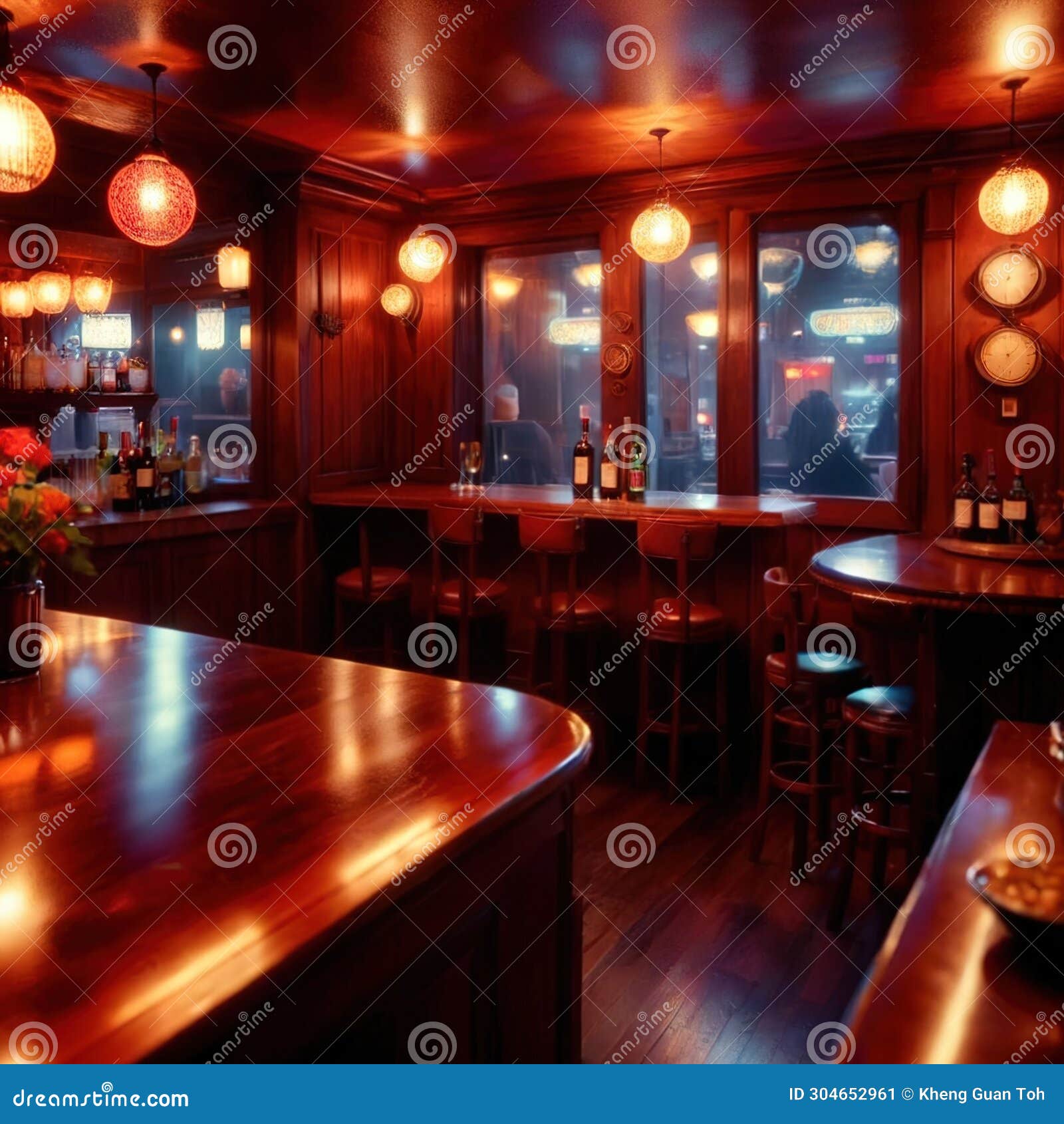 Inside Bar Interior, Bright Long Exposure, Glowing Lights Stock ...