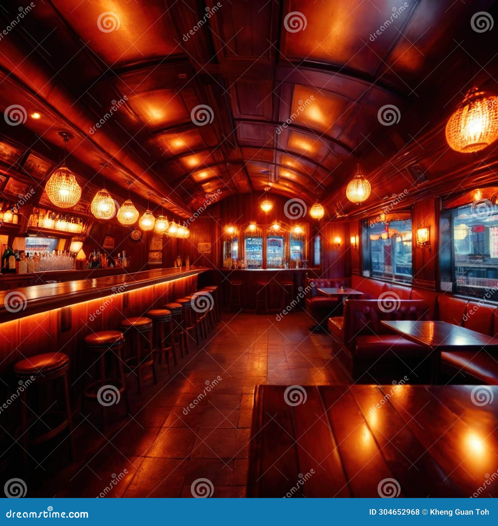 Inside Bar Interior, Bright Long Exposure, Glowing Lights Stock ...