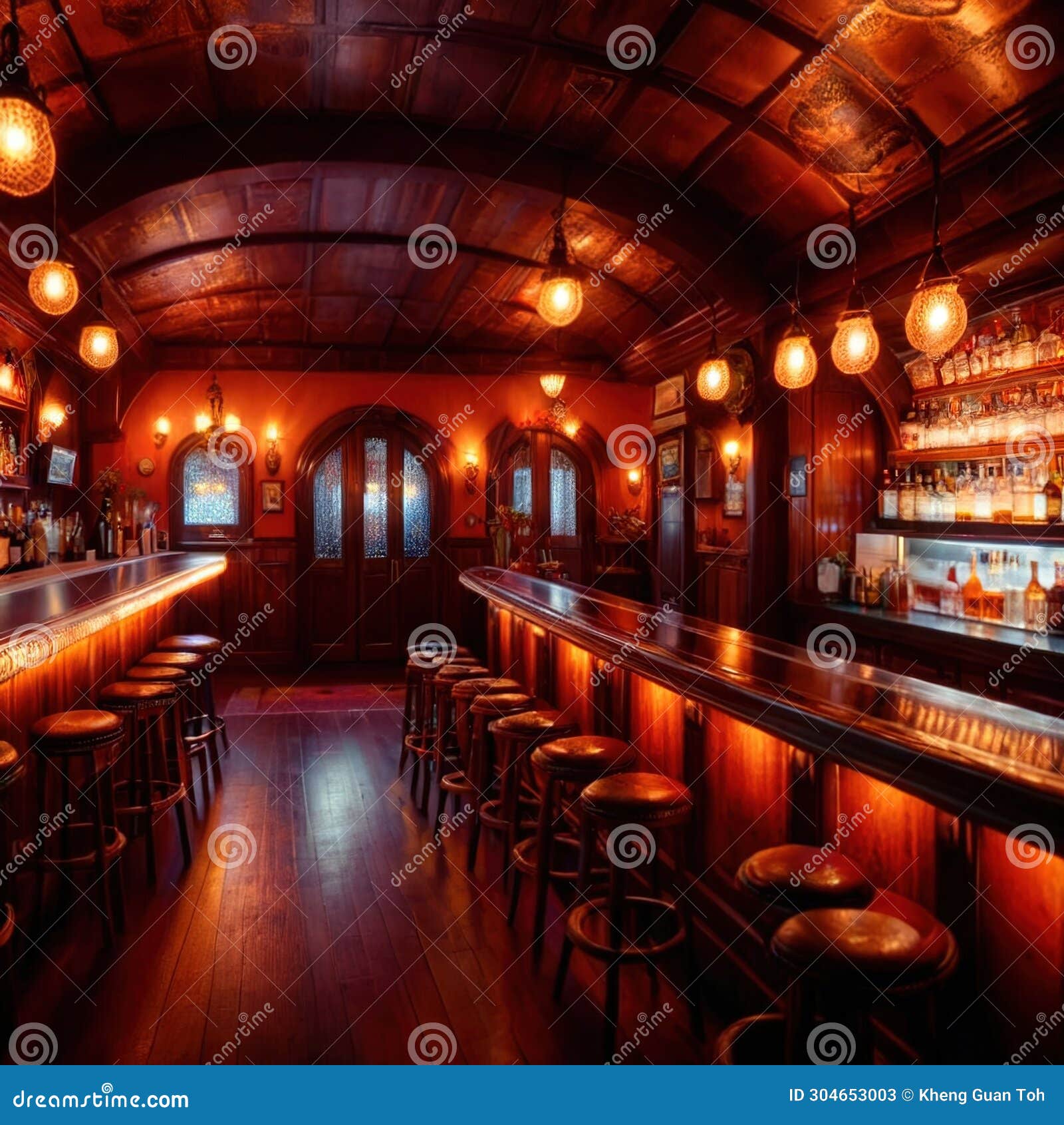 Inside Bar Interior, Bright Long Exposure, Glowing Lights Stock ...