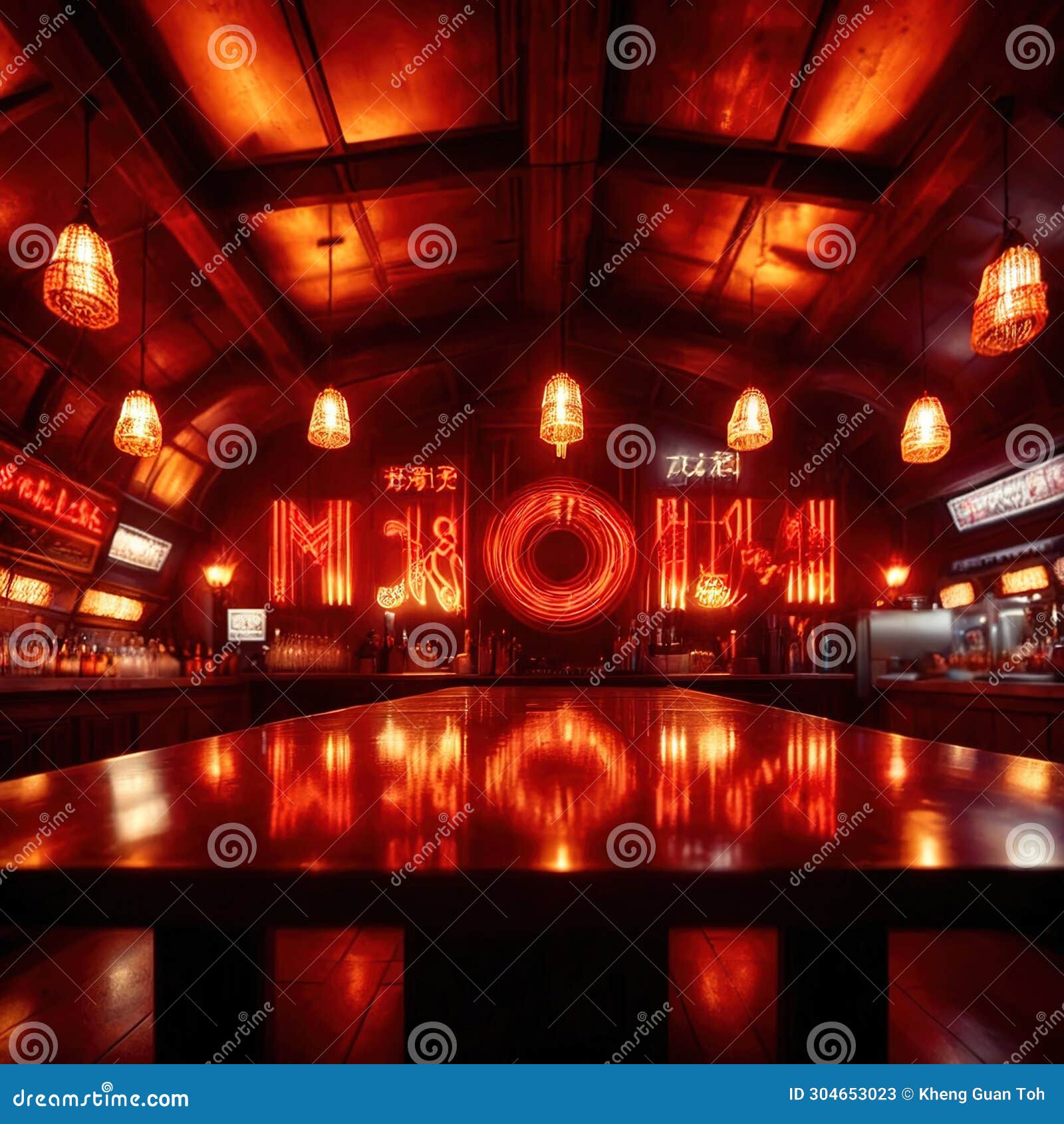 Inside Bar Interior, Bright Long Exposure, Glowing Lights Stock ...
