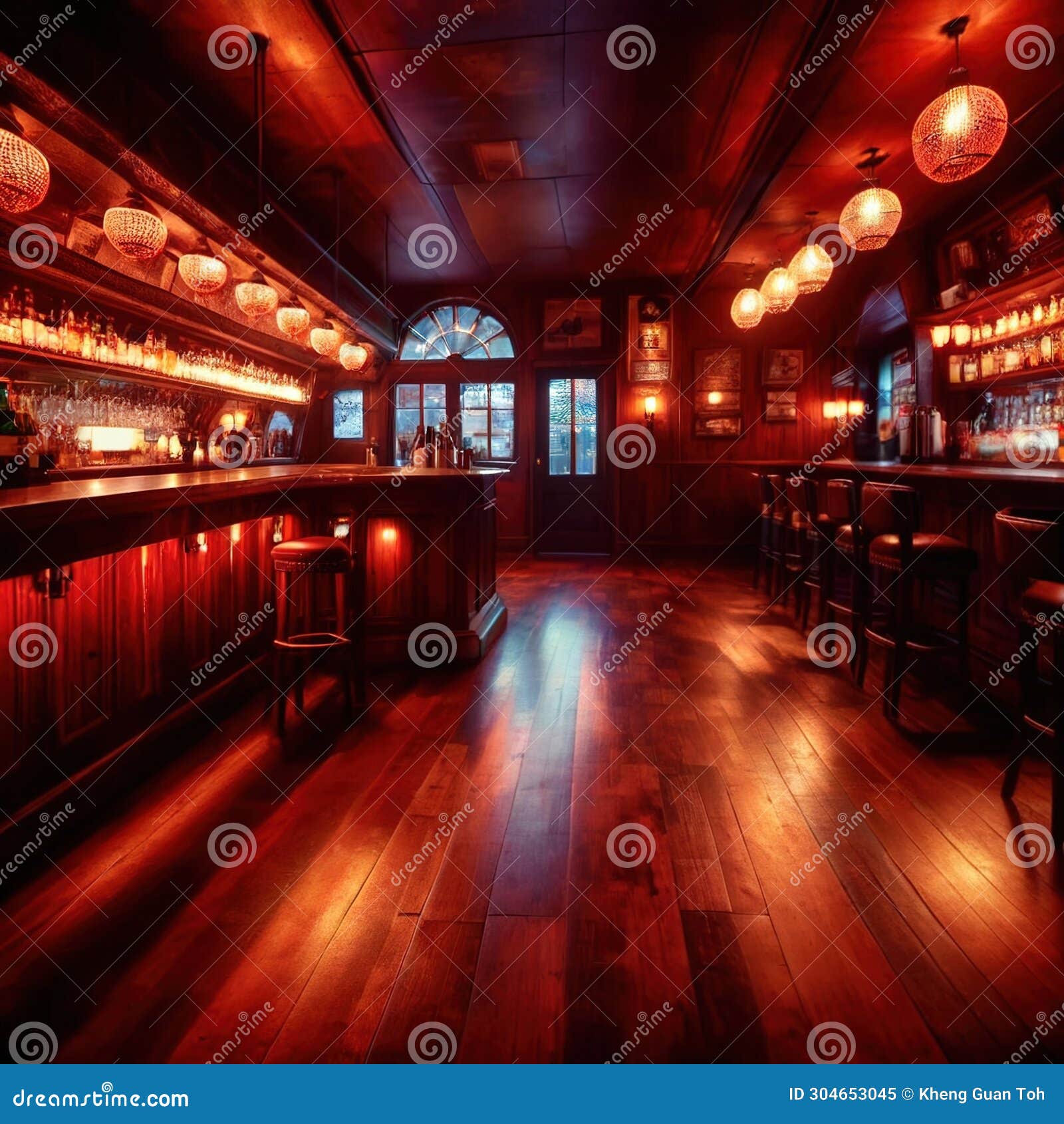 Inside Bar Interior, Bright Long Exposure, Glowing Lights Stock ...