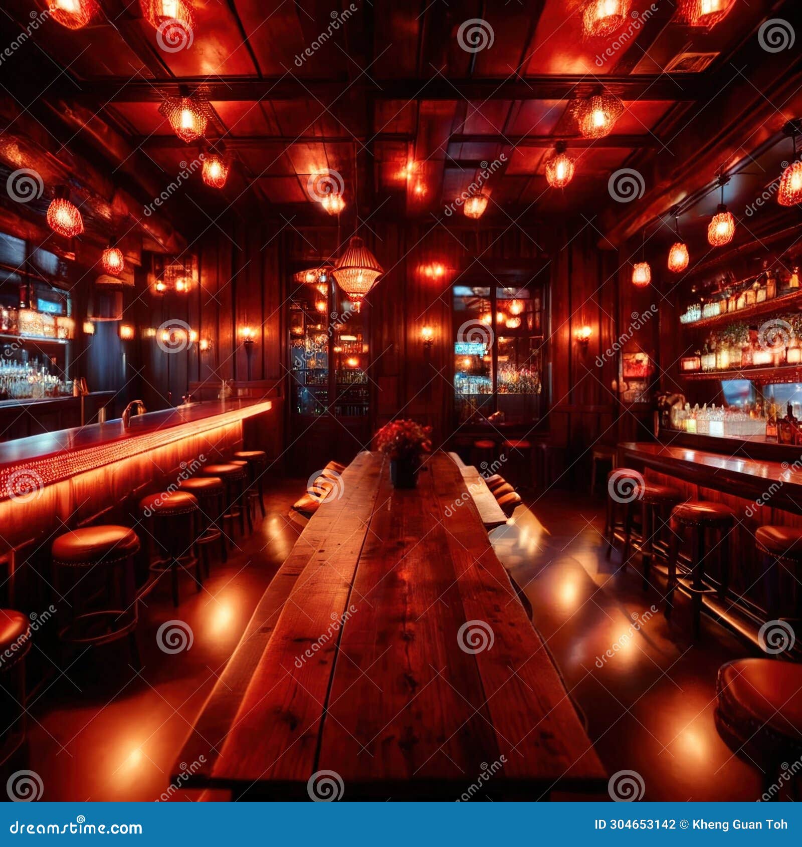 Inside Bar Interior, Bright Long Exposure, Glowing Lights Stock ...