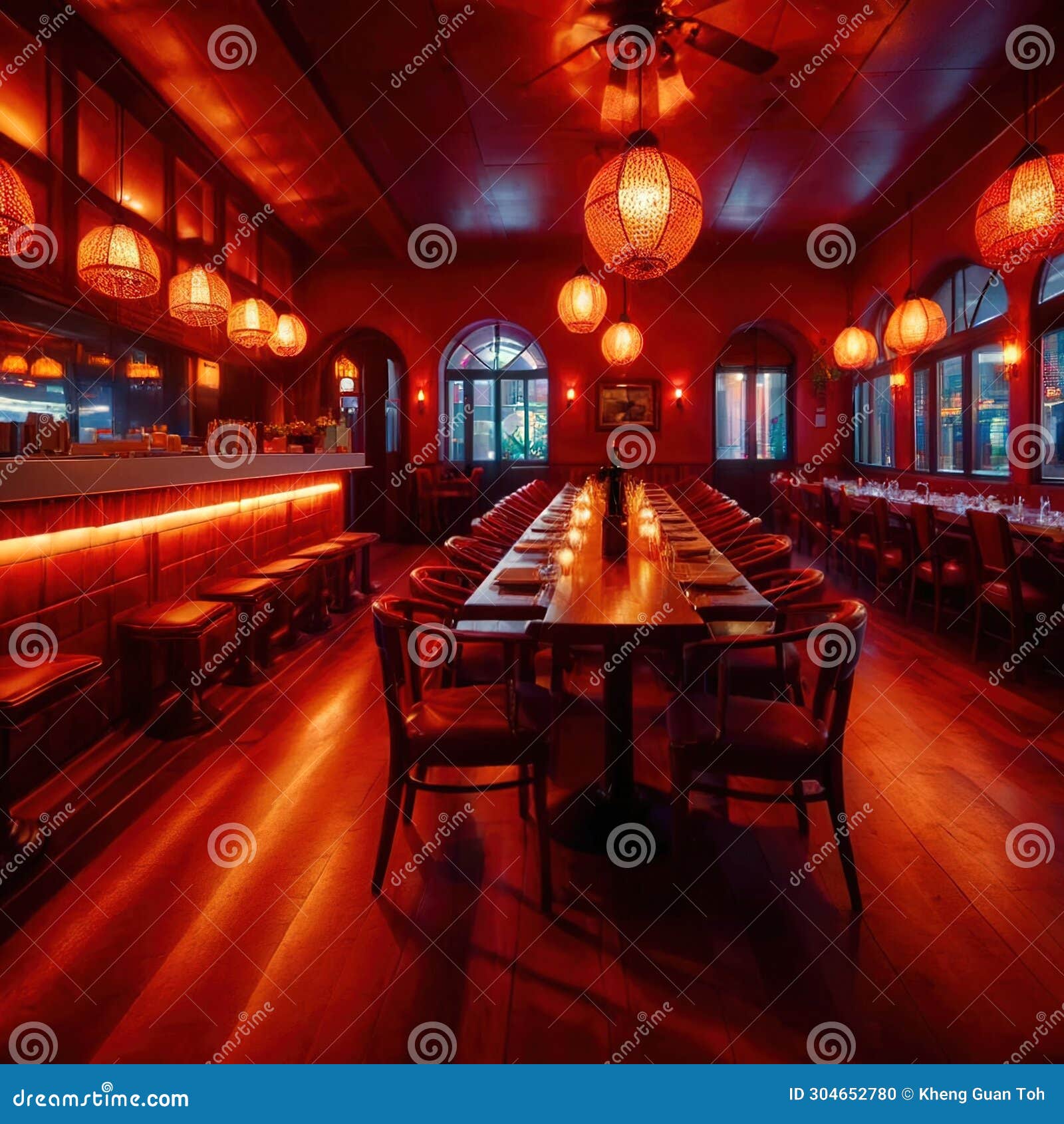 Inside Bar Interior, Bright Long Exposure, Glowing Lights Stock ...