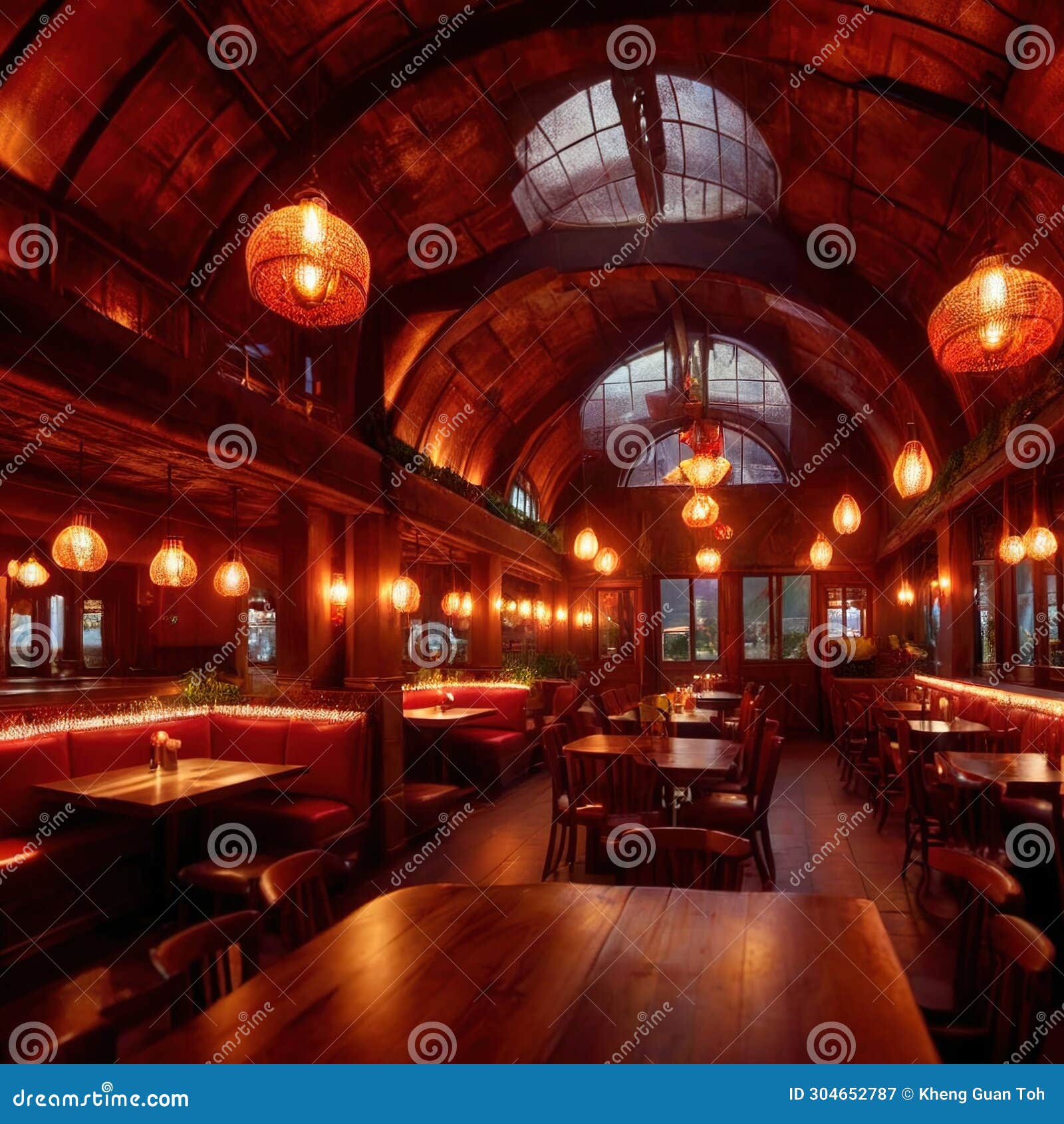 Inside Bar Interior, Bright Long Exposure, Glowing Lights Stock ...