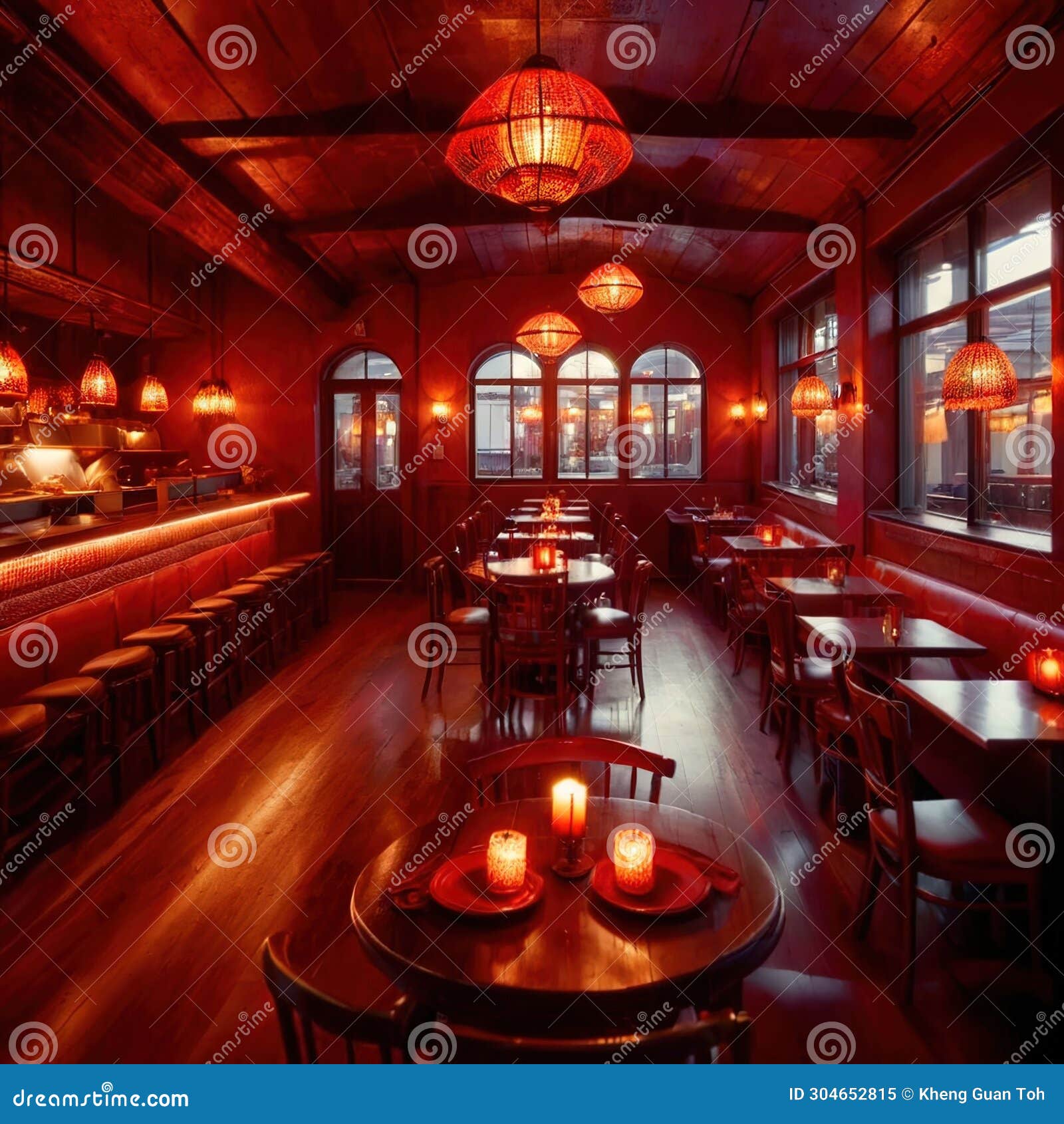 Inside Bar Interior, Bright Long Exposure, Glowing Lights Stock ...