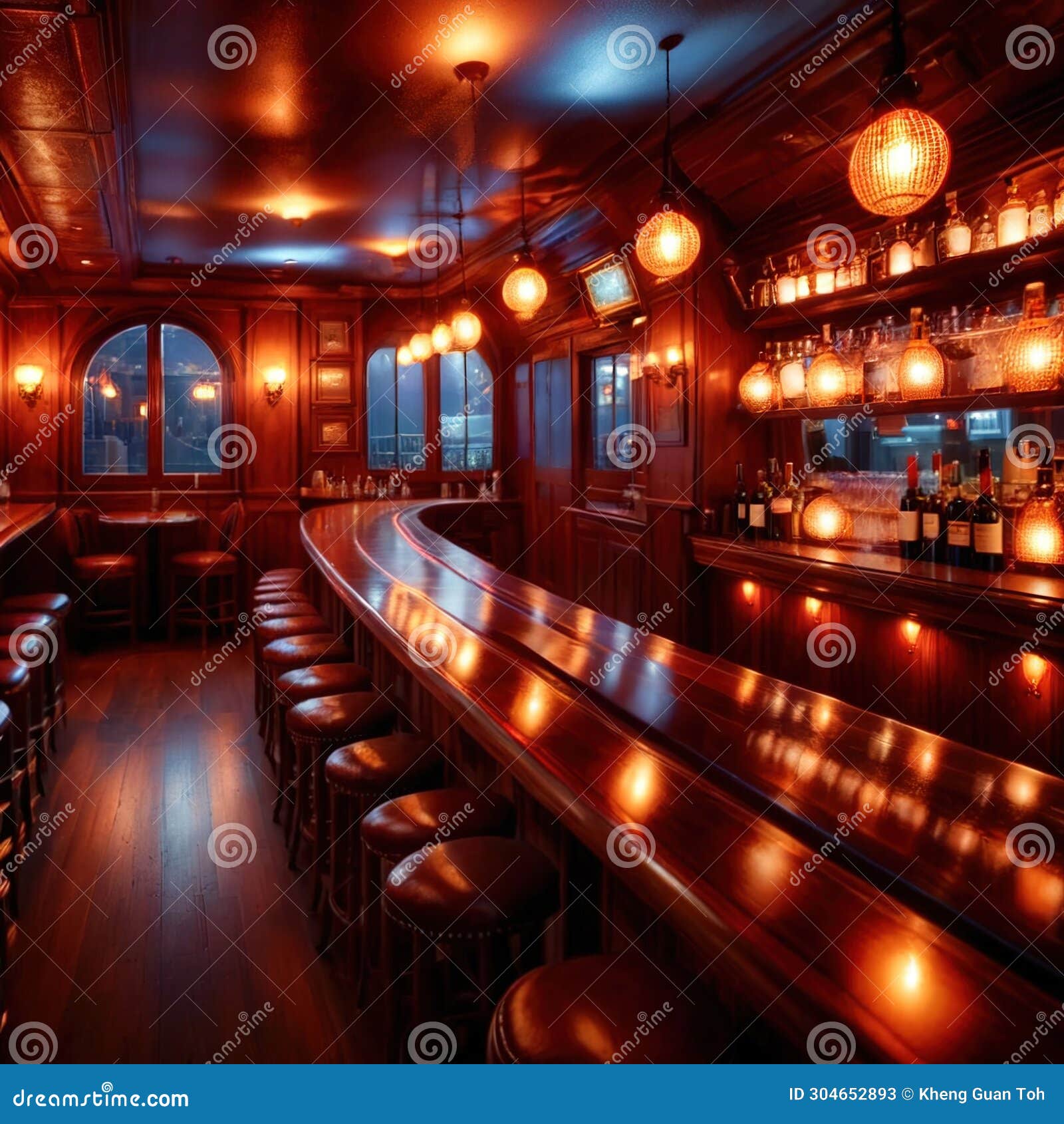 Inside Bar Interior, Bright Long Exposure, Glowing Lights Stock ...