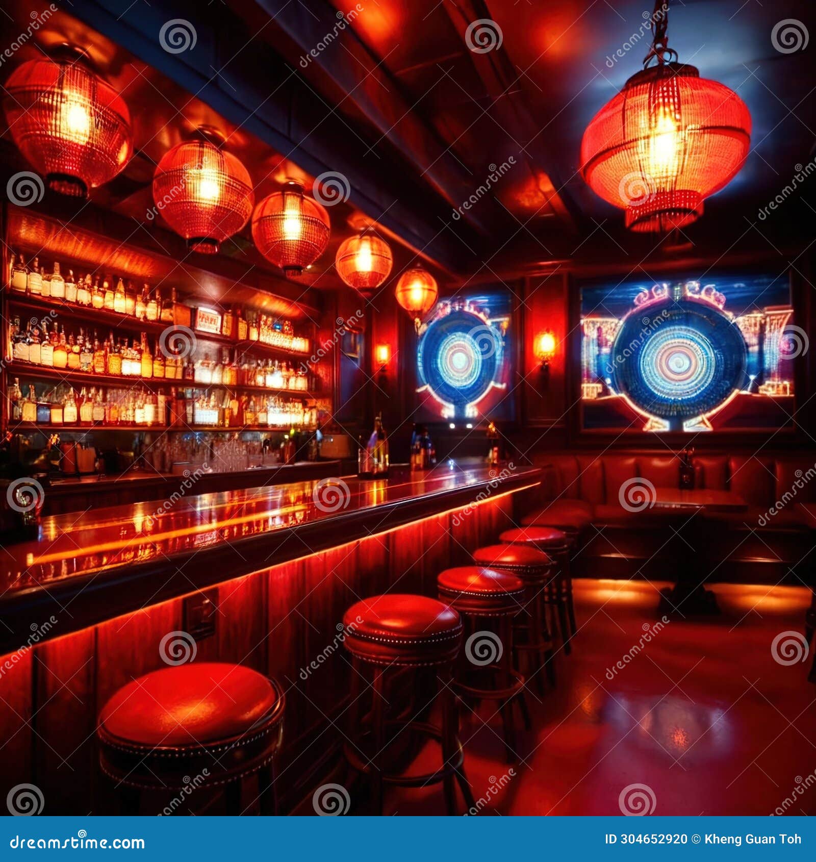 Inside Bar Interior, Bright Long Exposure, Glowing Lights Stock ...