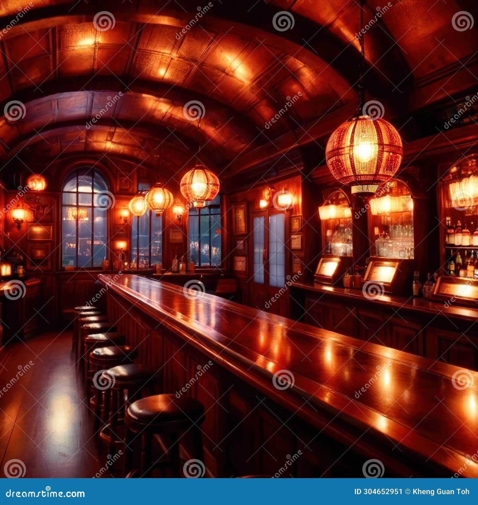 Inside Bar Interior, Bright Long Exposure, Glowing Lights Stock ...