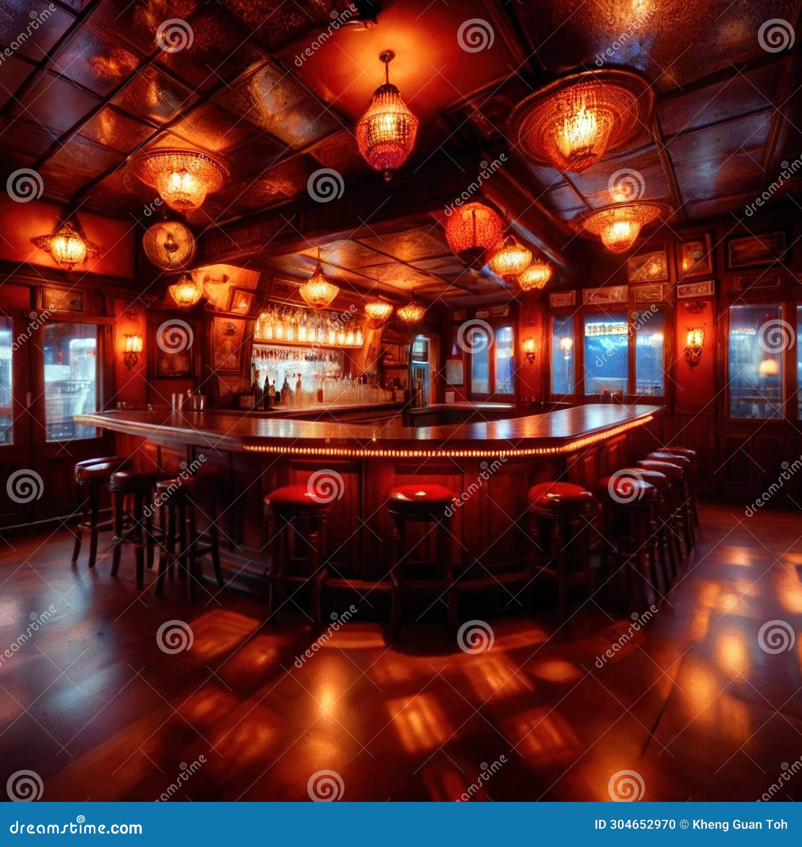 Inside Bar Interior, Bright Long Exposure, Glowing Lights Stock ...