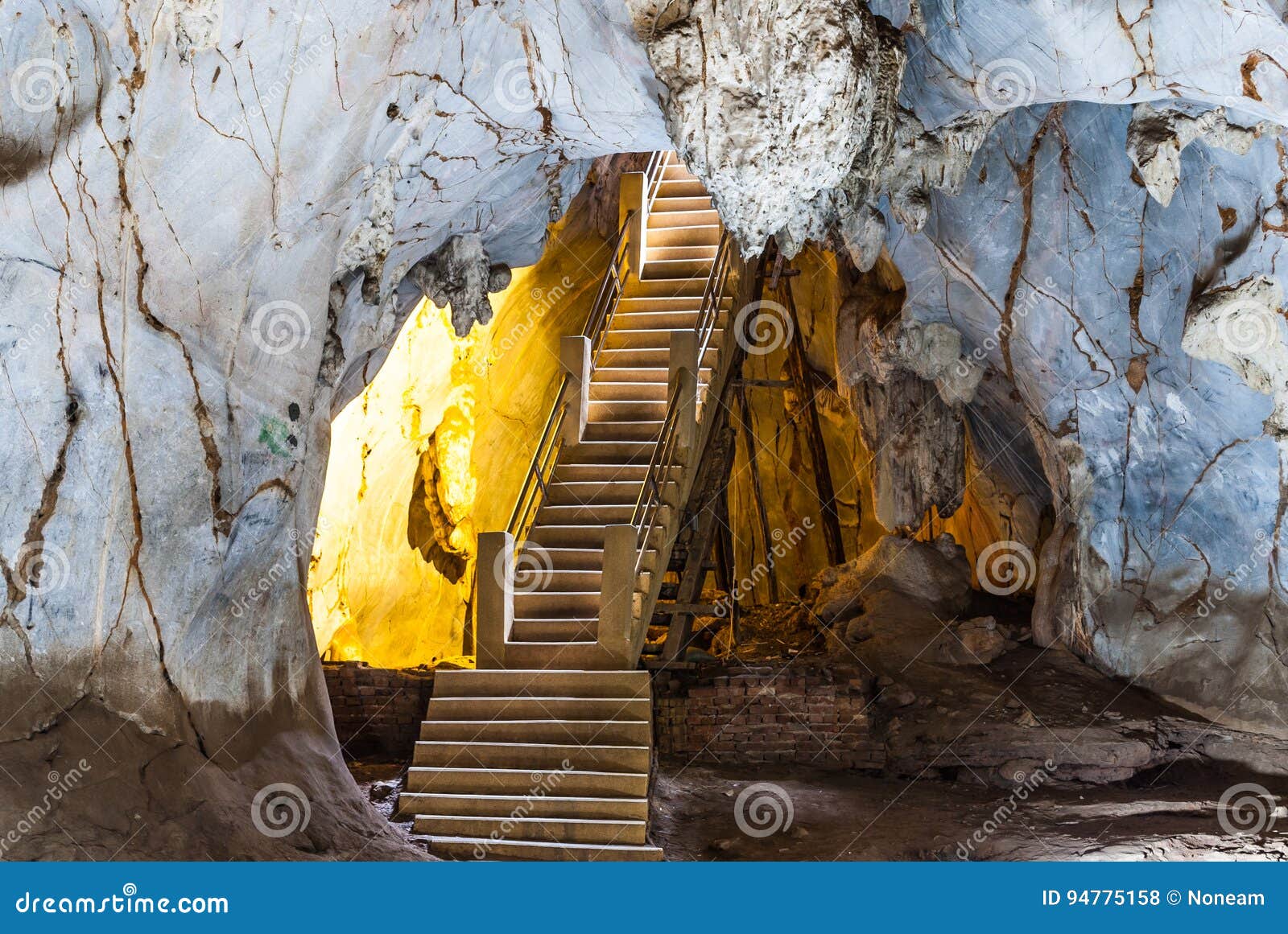 Inside Beautiful Cave with Stairway Stock Photo - Image of thailand ...