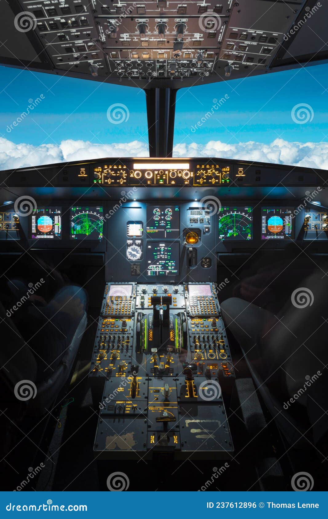 Inside a Big Jet Flying Plane Cockpit Stock Photo - Image of airline ...