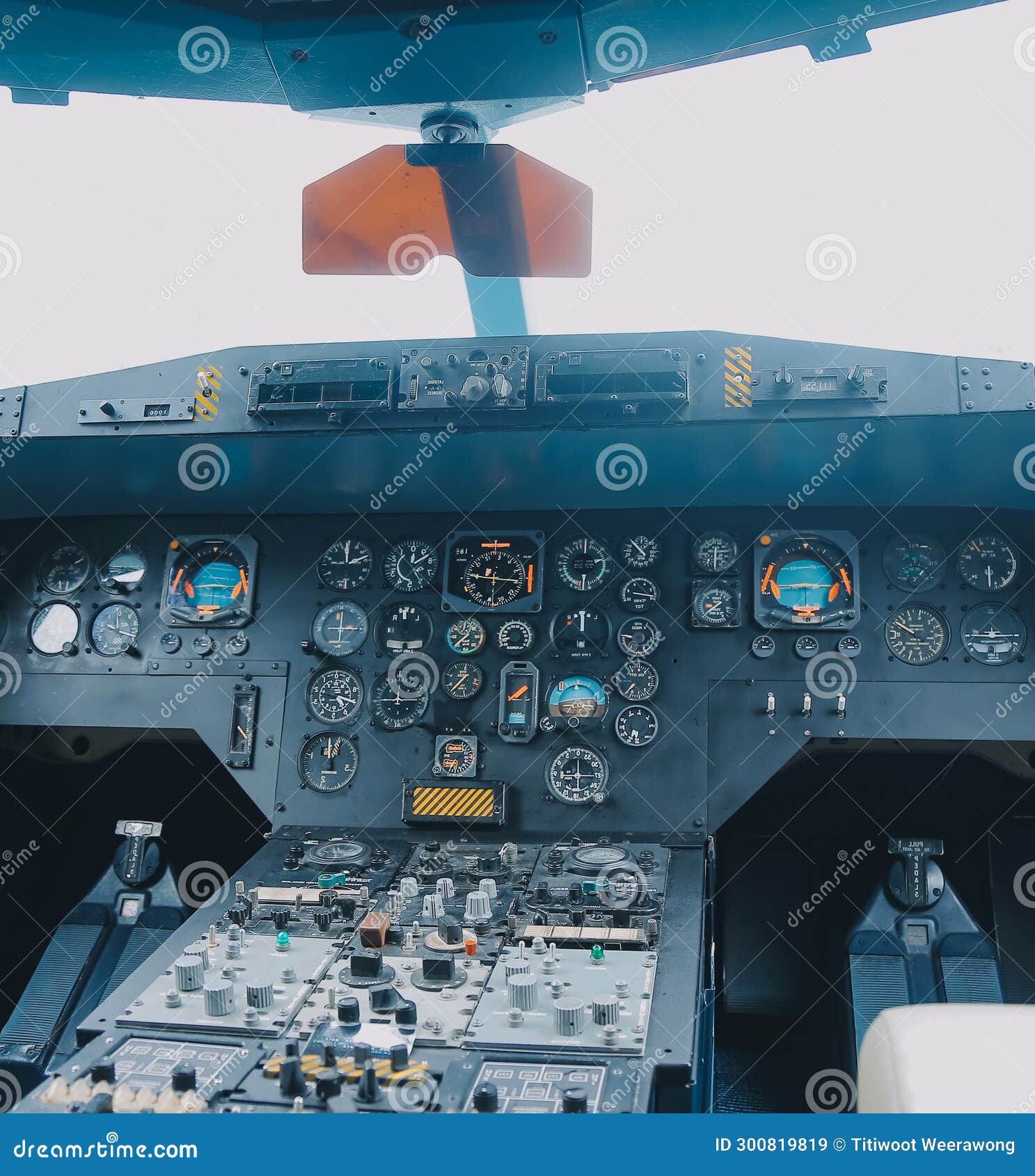 Inside a Big Jet Flying Plane Cockpit,flying Above Clouds Stock Image ...