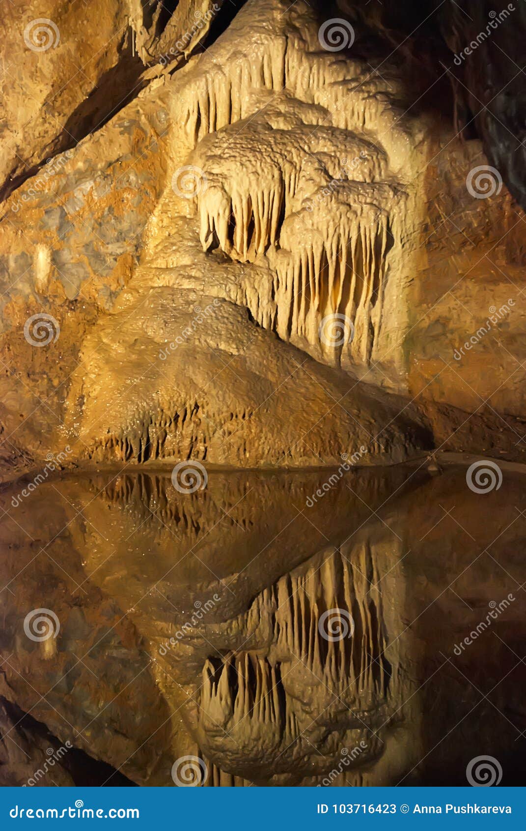 Inside a Big Limestone Cave with an Underground Lake Stock Image ...