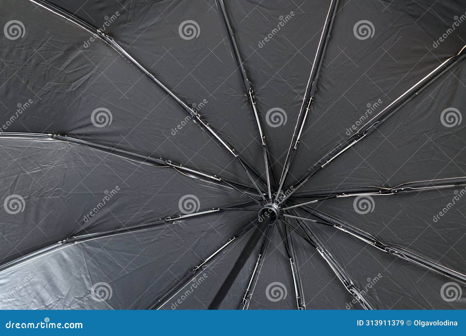 The Inside of a Black Umbrella with Spokes Stock Image - Image of ...