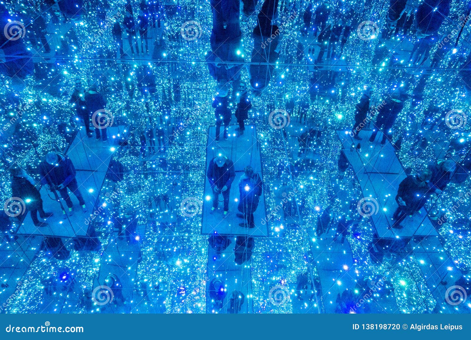 Inside Blue Lighted Mirror Cube Editorial Image - Image of lighted ...